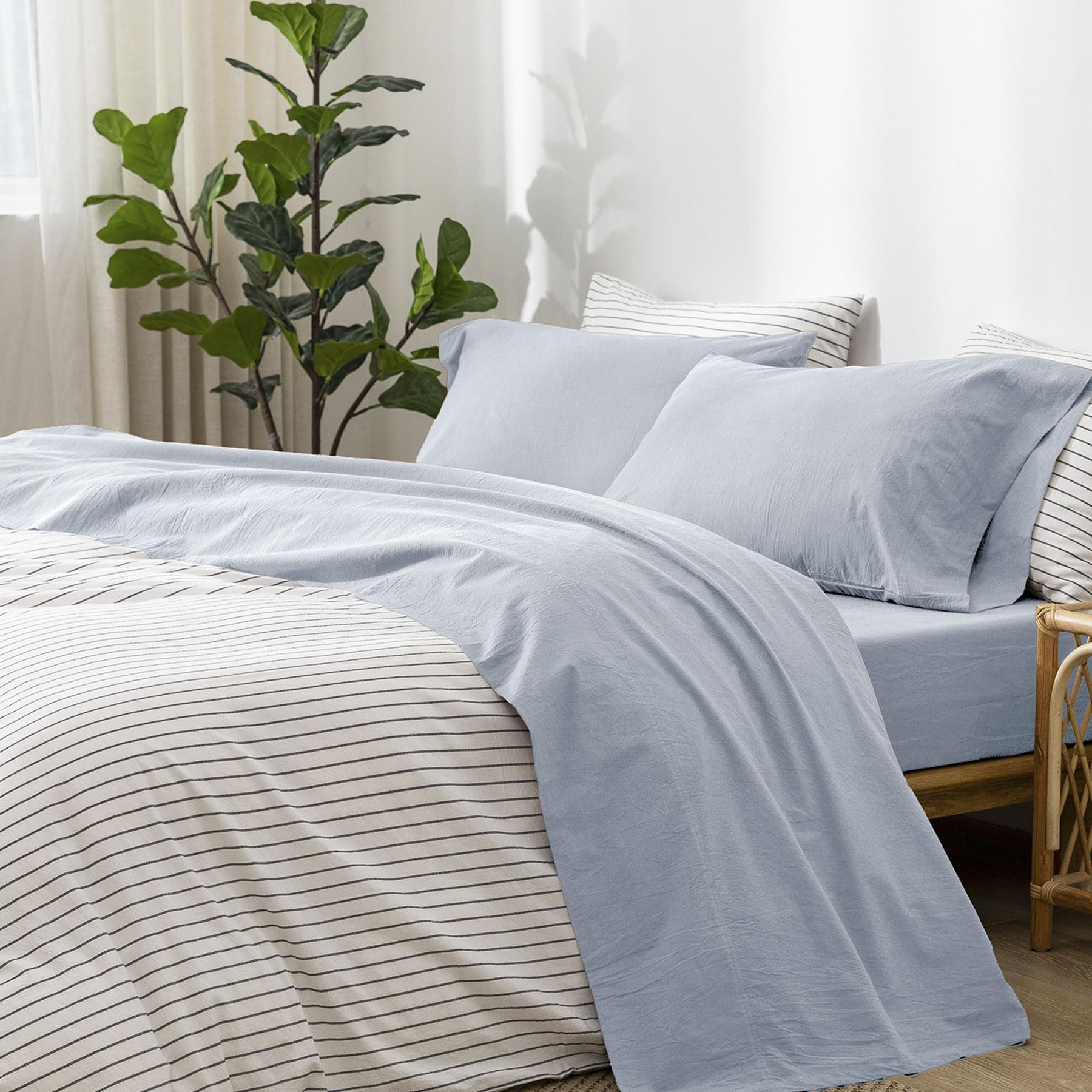 Amazon.com: MooMee Bedding Sheet Set 100% Washed Cotton Linen Like ...