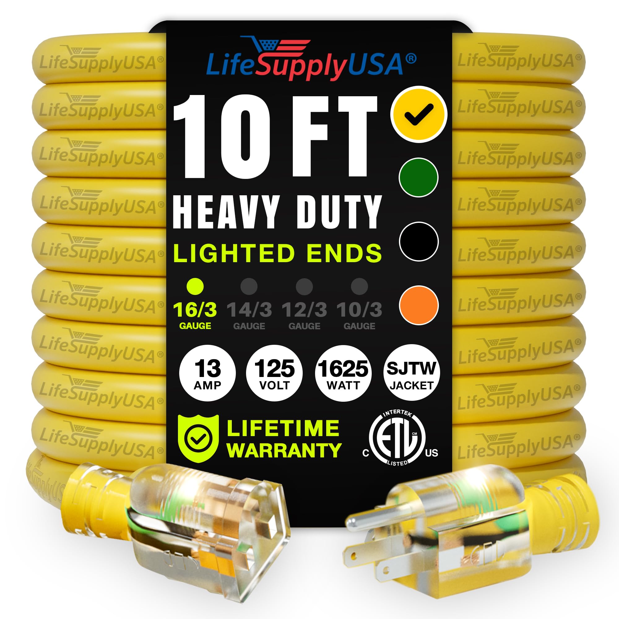 Amazon.com: 10ft Power Outdoor Extension Cord & Indoor - Waterproof ...