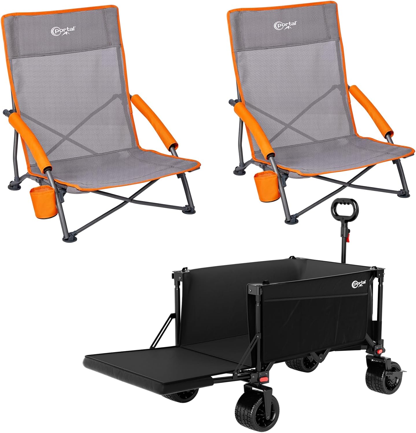 Amazon.com : 2 Pack of Mesh Beach Chairs + 1 Beach Wagon with Tailgate ...