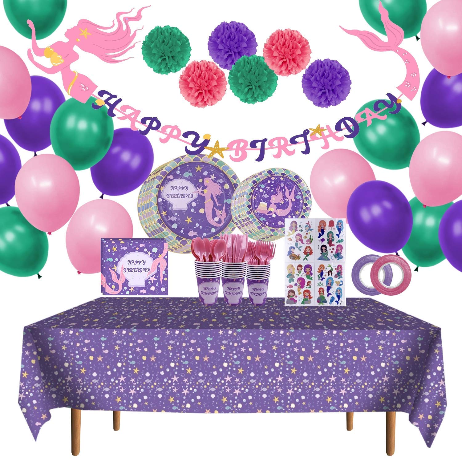 Snapklik.com : ReignDrop Mermaid Birthday Party Table Cover