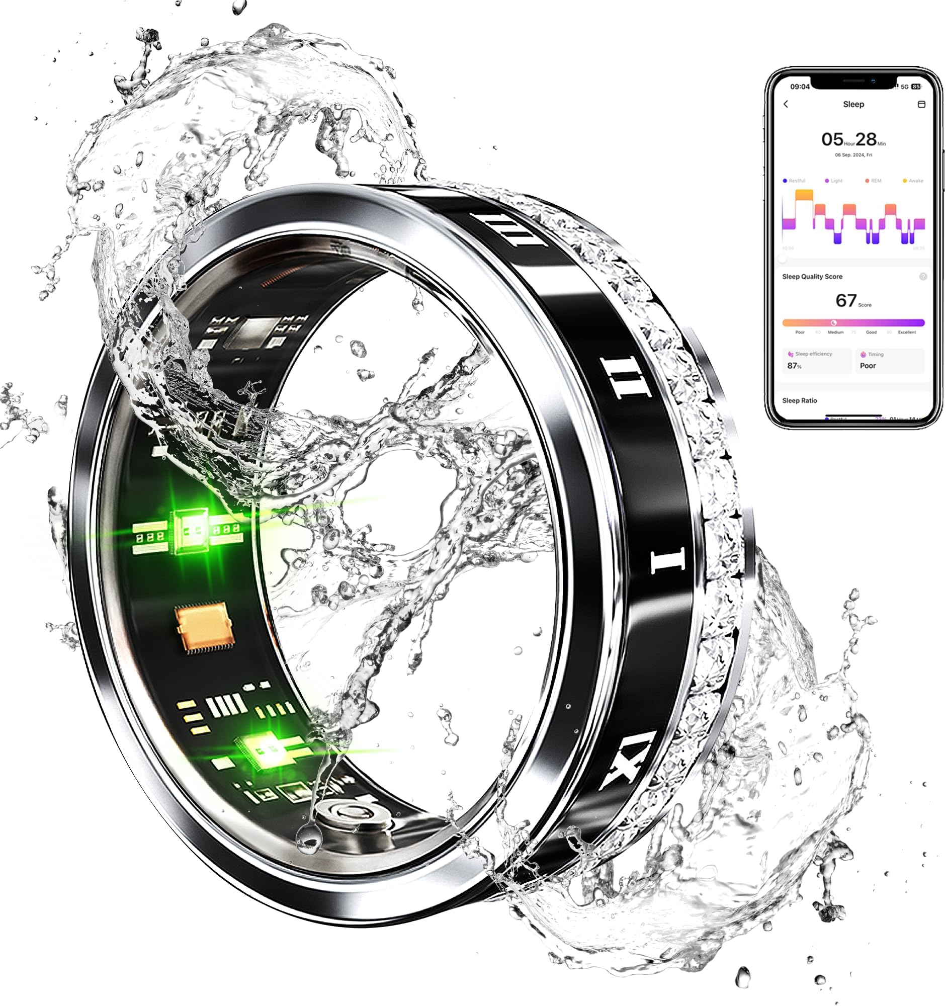 Amazon.com: GANSI Smart Ring Fitness Tracker Ring - Health Sleep Heart ...