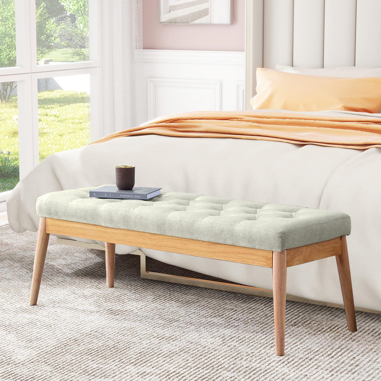 Amazon.com: Wonder Comfort Ottoman Bed Bench, Fabric Upholstered Tufted ...