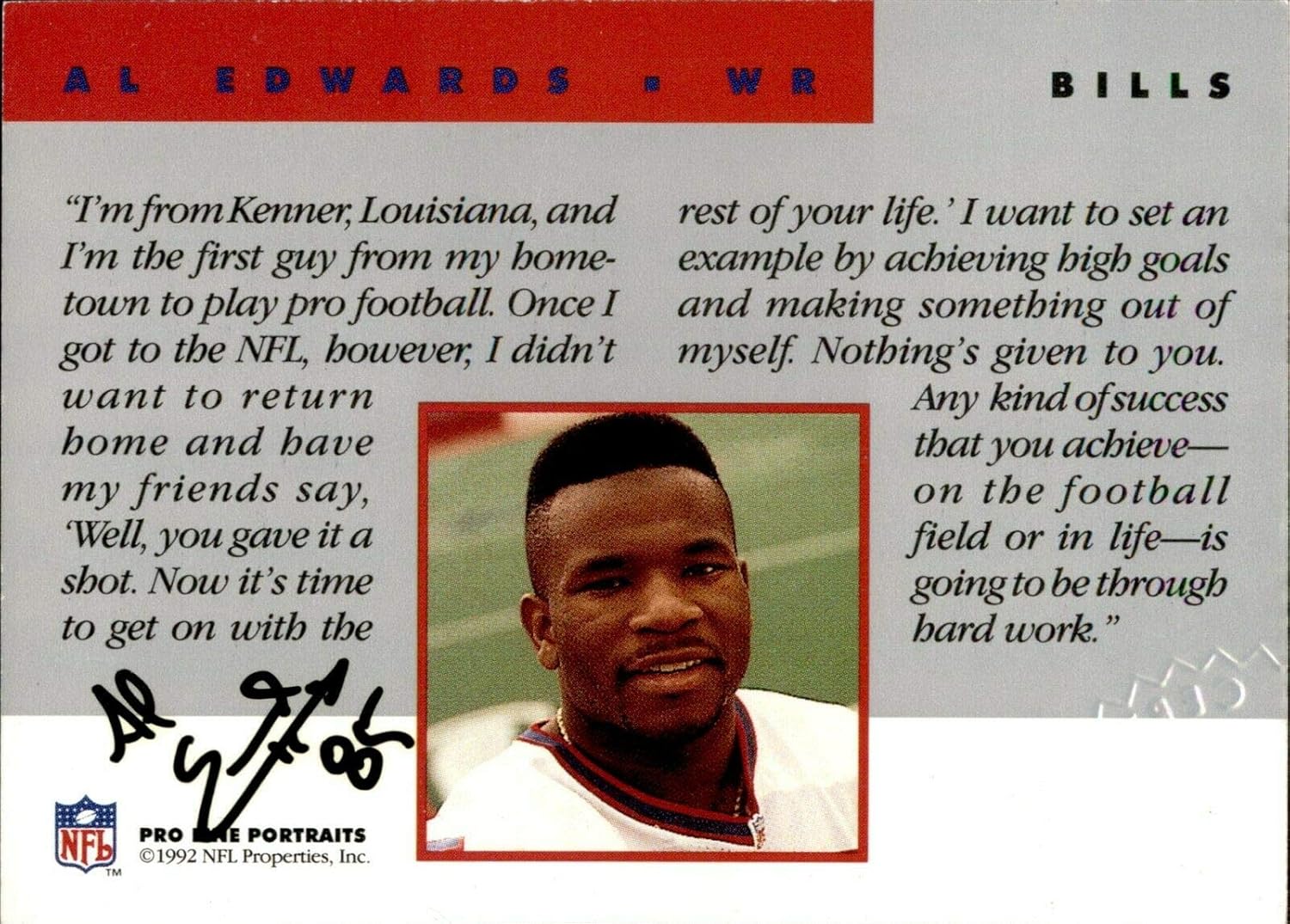 Al Edwards Signed 1992 Pro Line Portraits Autographed w/Stamp Bills ...