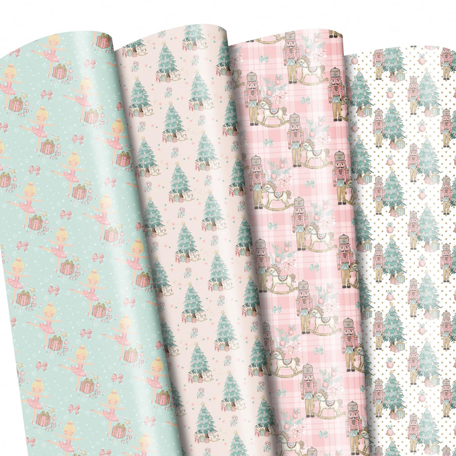 Amazon.com: FIEHALA 12 Pcs Pink Christmas Wrapping Paper Nutcracker ...