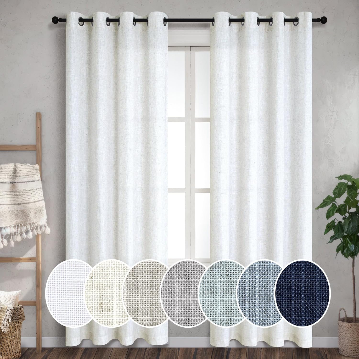 Amazon.com: Pitalk Linen Grommet Curtains for Living Room 80 Inch ...