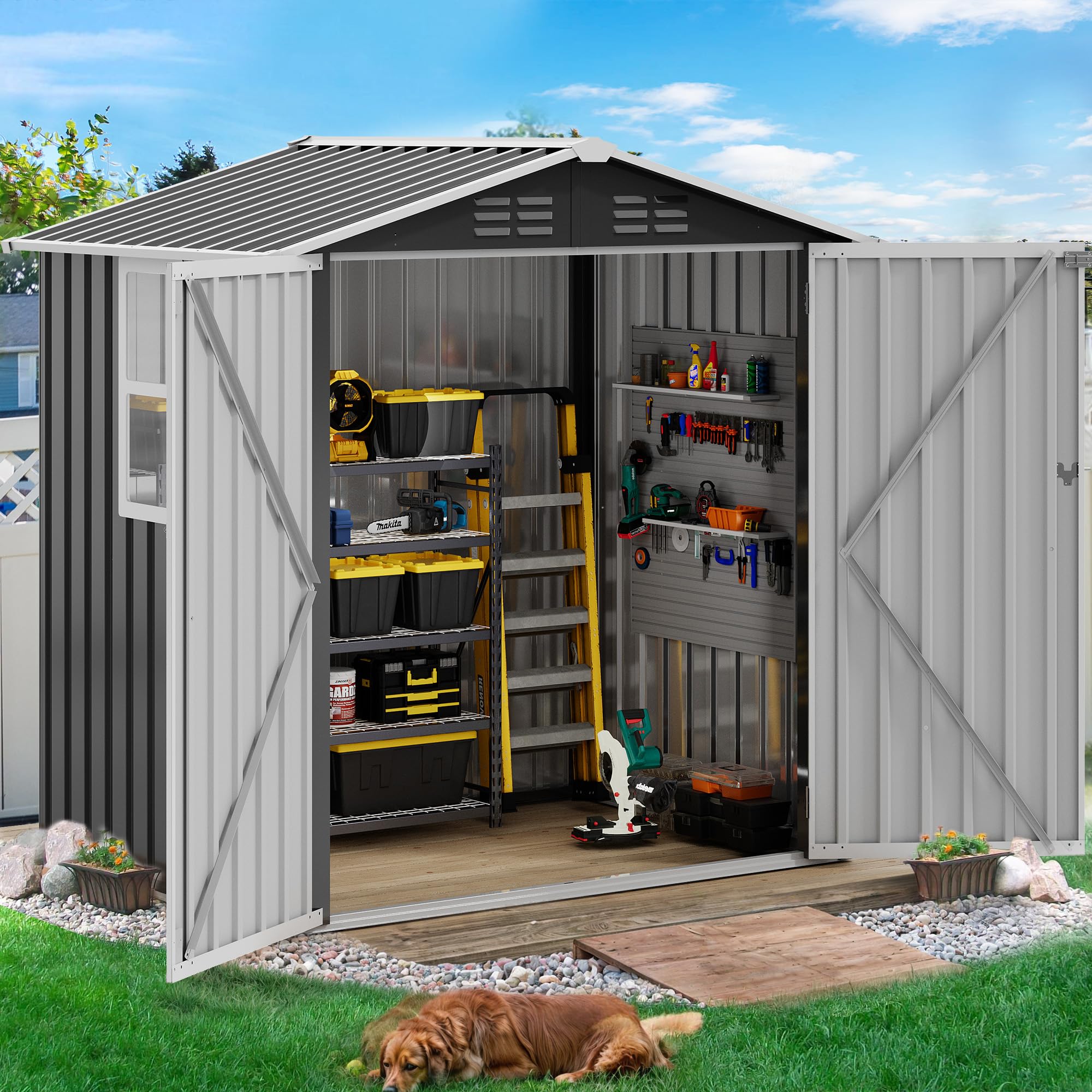Snapklik.com : DWVO 6x4ft Metal Outdoor Storage Shed