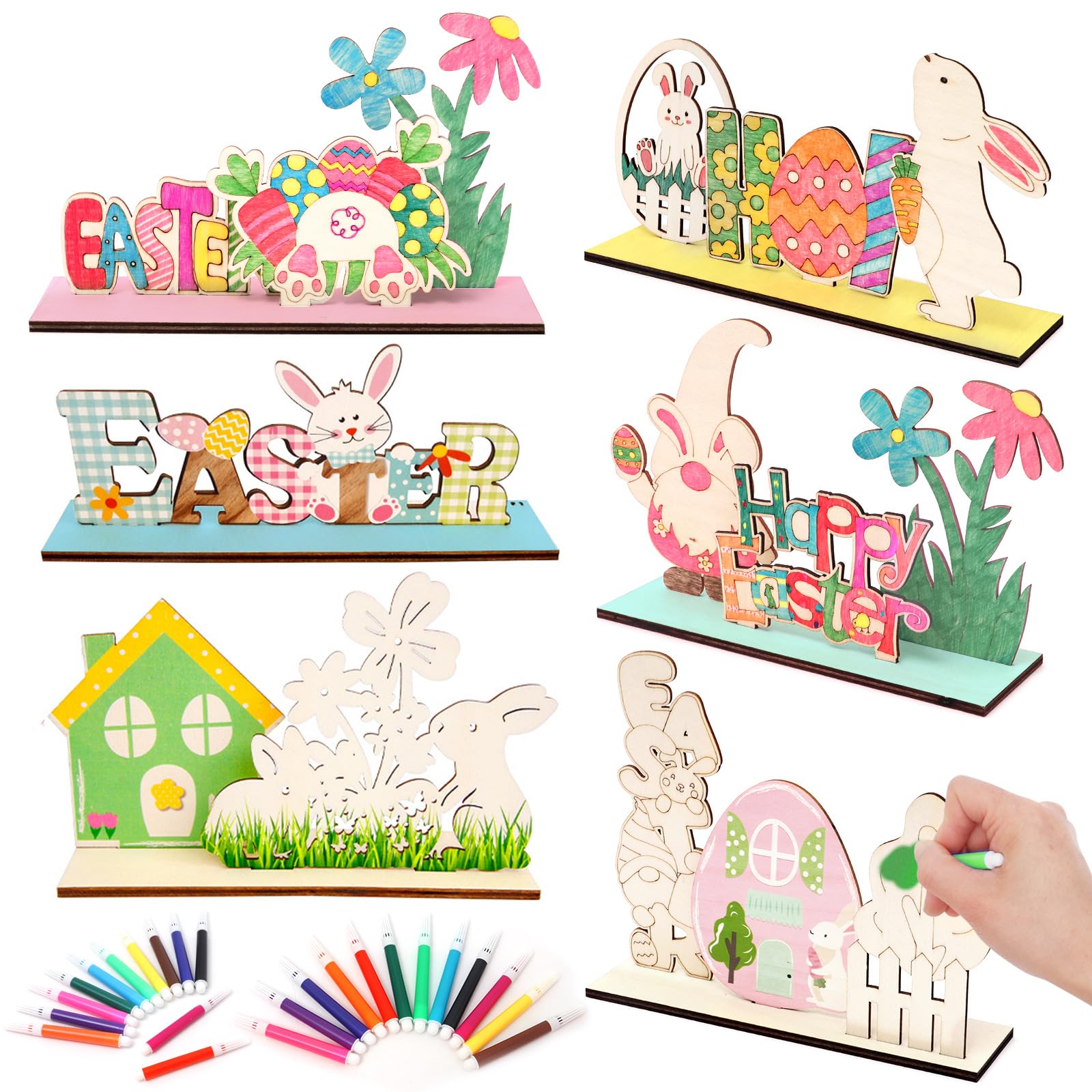 Amazon.com: DIY Wooden Easter Crafts Set Paint Your Own Easter Egg ...