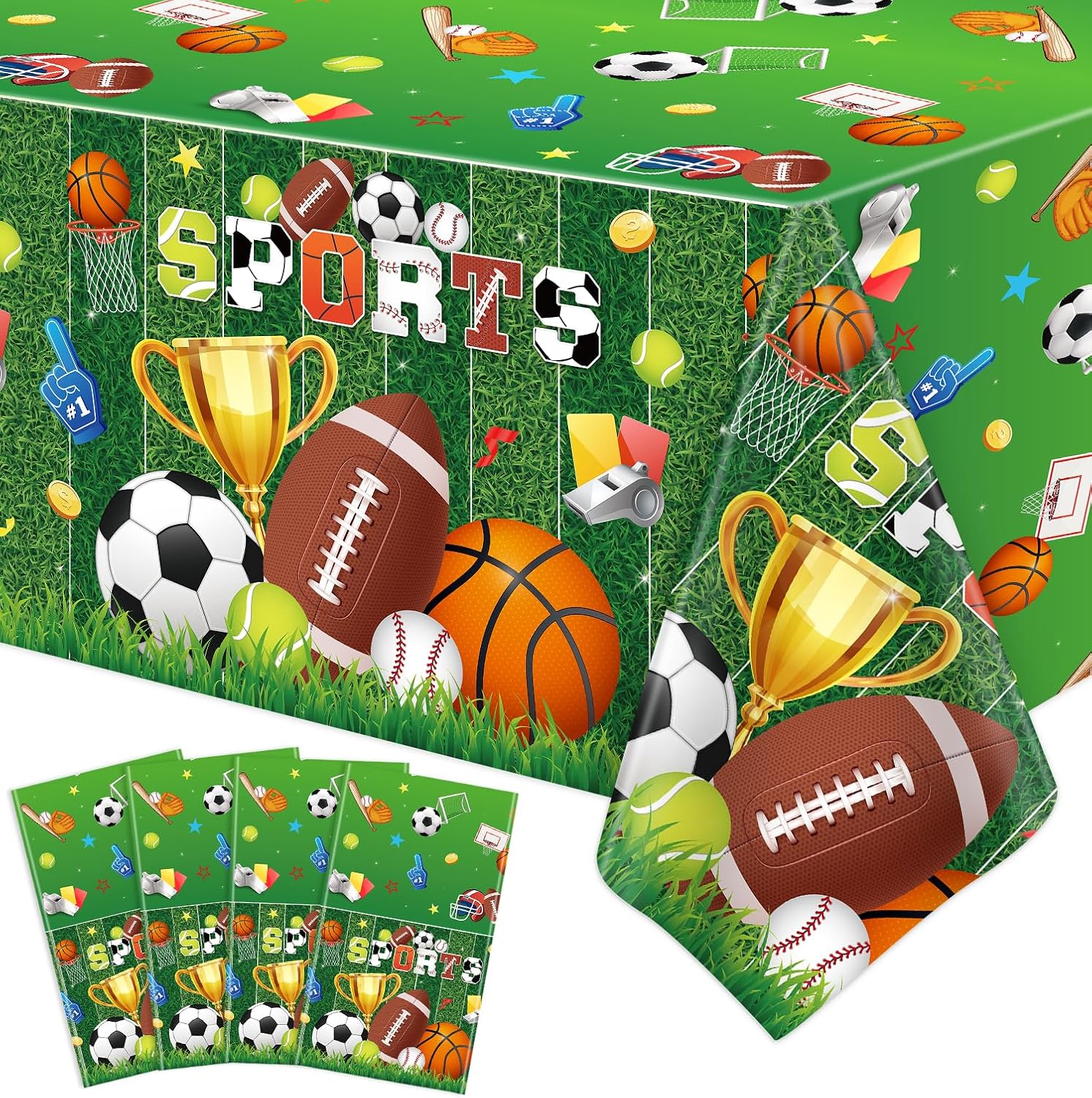 Amazon.com: 4 Pack Sports Tablecloth Sport Theme Birthday Table Cloth ...