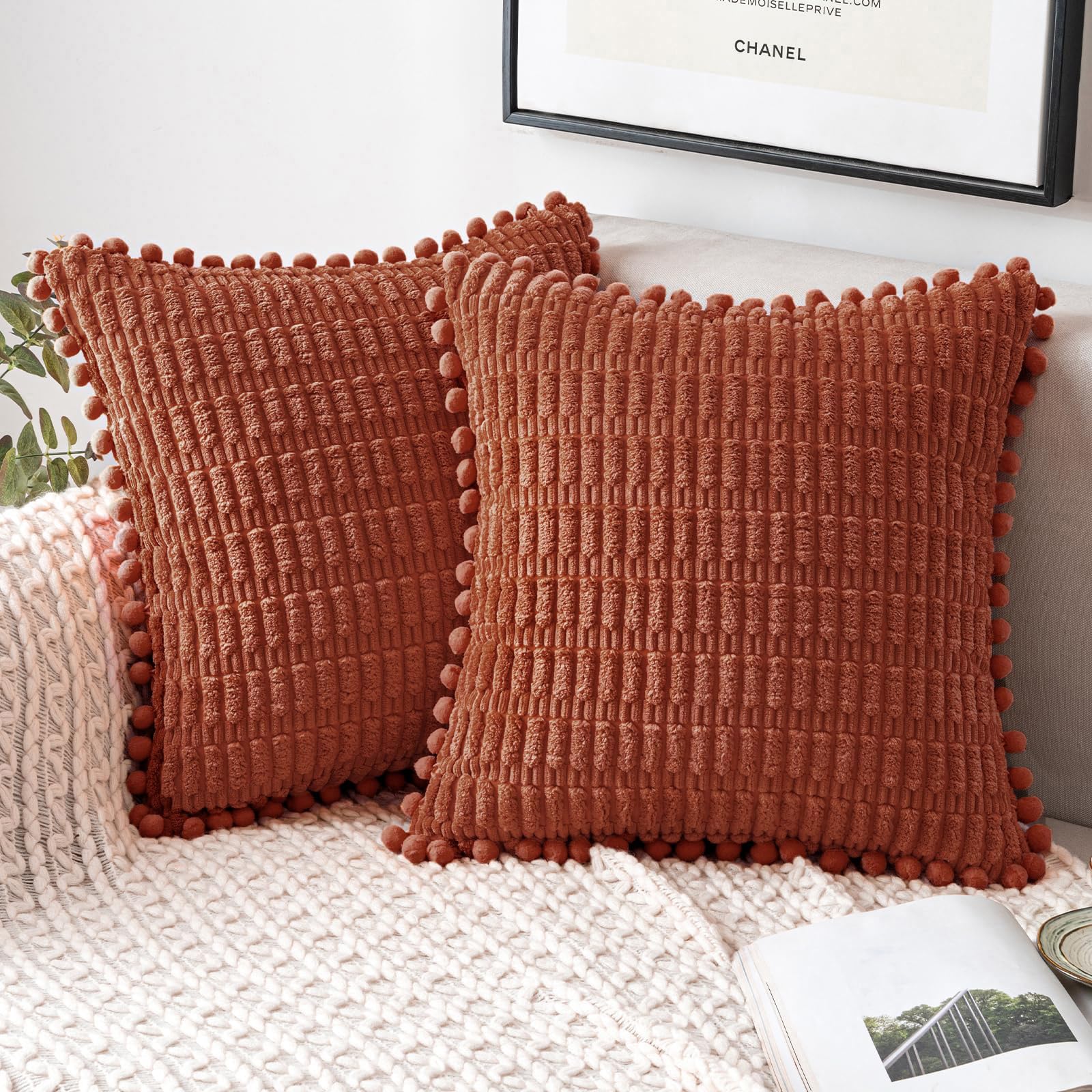 Amazon.com: MIULEE Rust Corduroy Decorative Throw Pillow Covers Pack of ...
