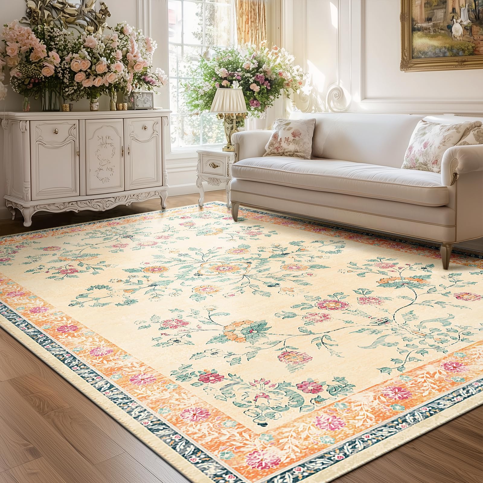 Amazon.com: RELEANY Area Rug 8x10, Vintage Floral Distress Print ...