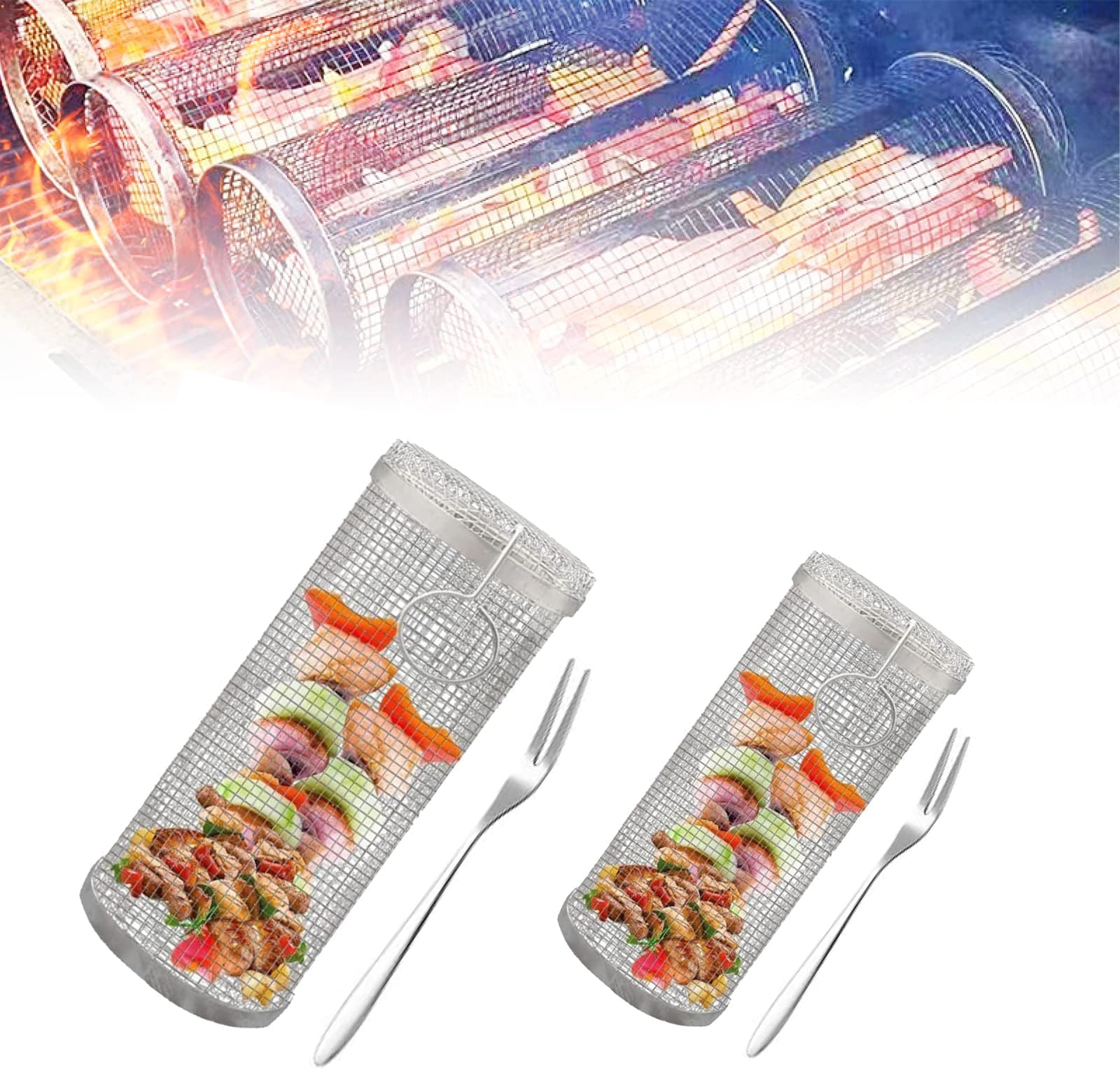 Amazon.com: Rolling Grilling Basket for Outdoor Grilling, round bbq ...