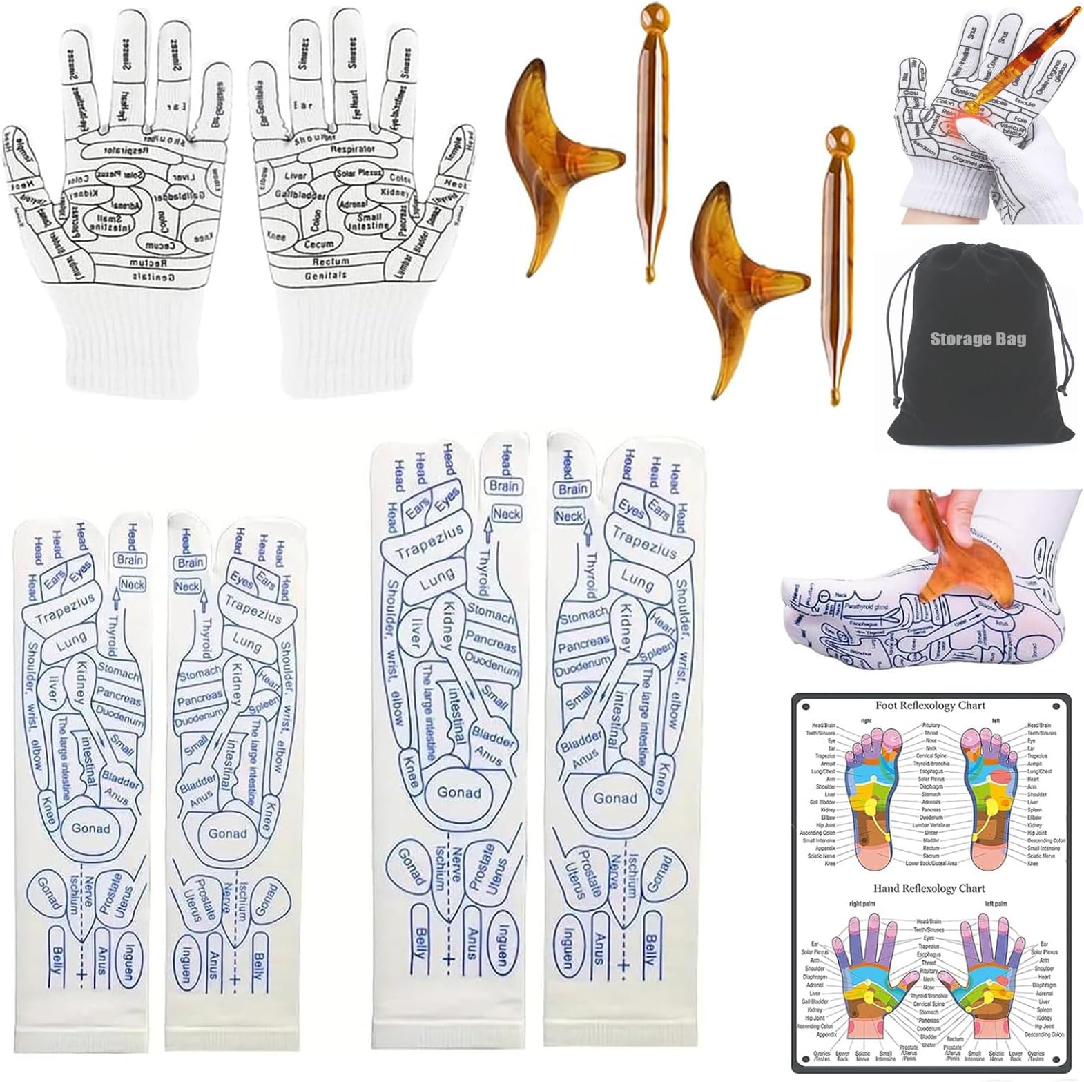 Amazon.com: EFASOE Reflexology Socks and Gloves for Hand Foot Massage ...