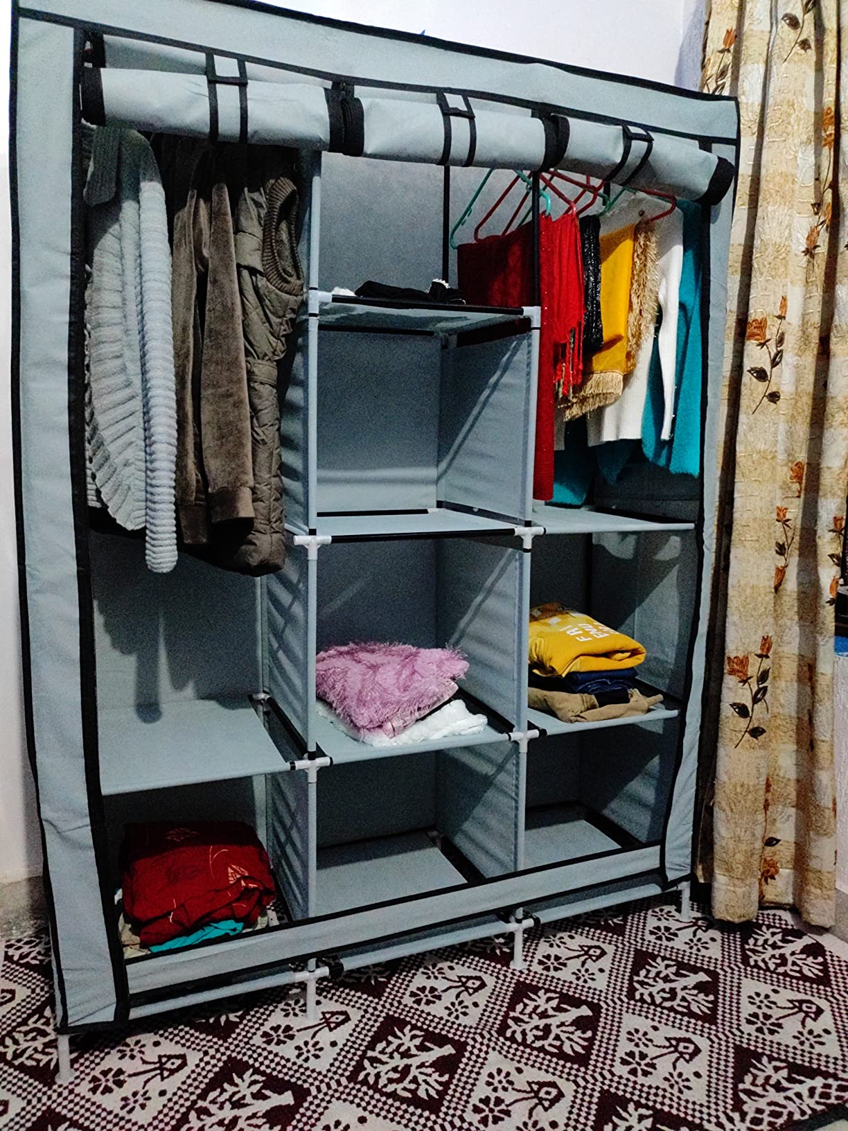 GRAZIA Portable and Collapsible Wardrobe Metal Frame 6 Racks Closet ...
