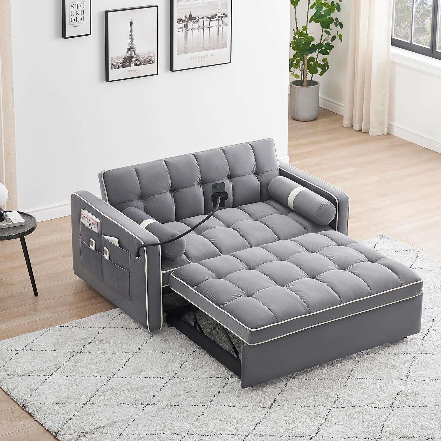 Amazon.com: Sleeper Sofa Couch Bed,Velvet Loveseat Futon Sofa Bed,3 in ...