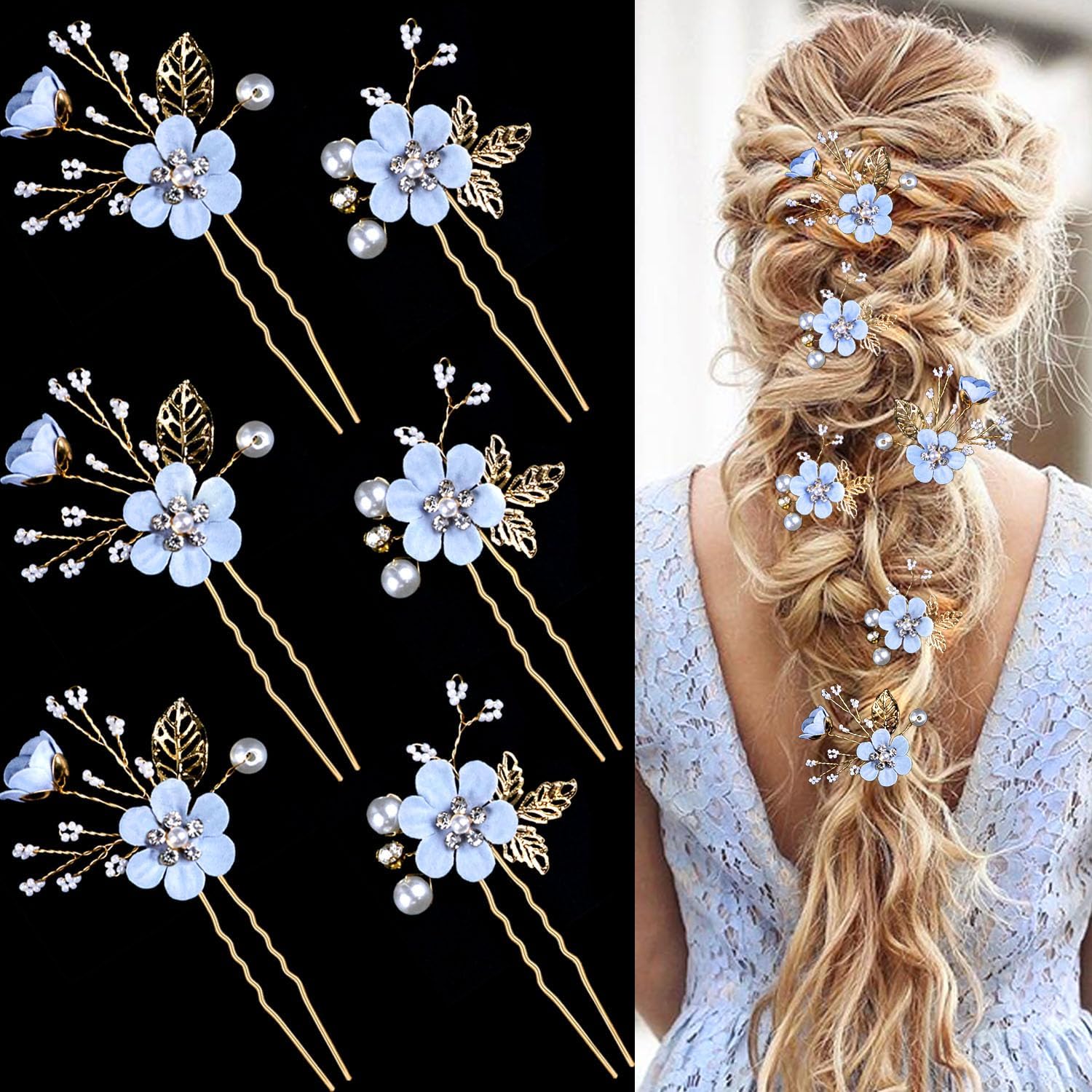 Amazon.com : 6 Pieces Bridal Flower Wedding Hair Pins Crystal Pearl ...