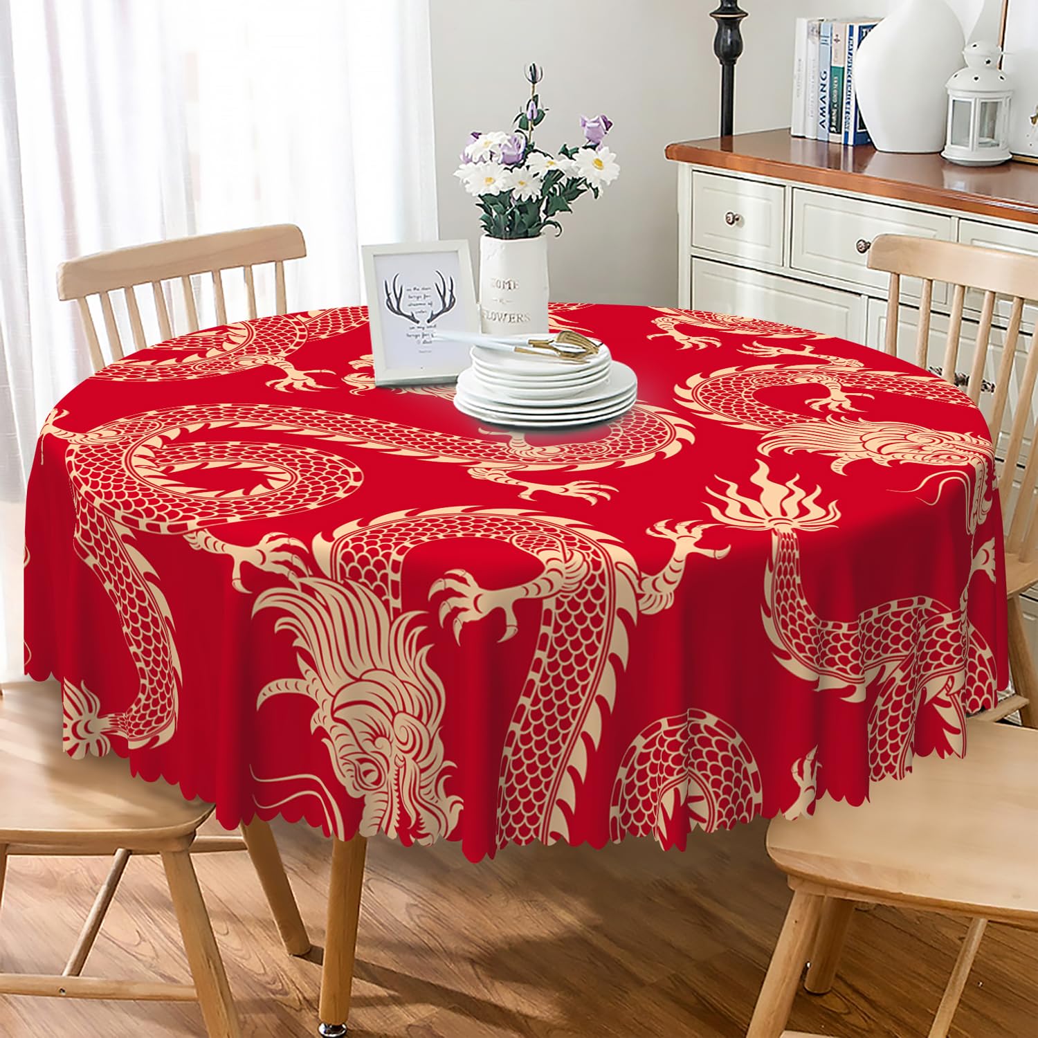 Amazon.com: TTQYFNM Dragon Round Tablecloth 24 Inch Traditional Flying ...
