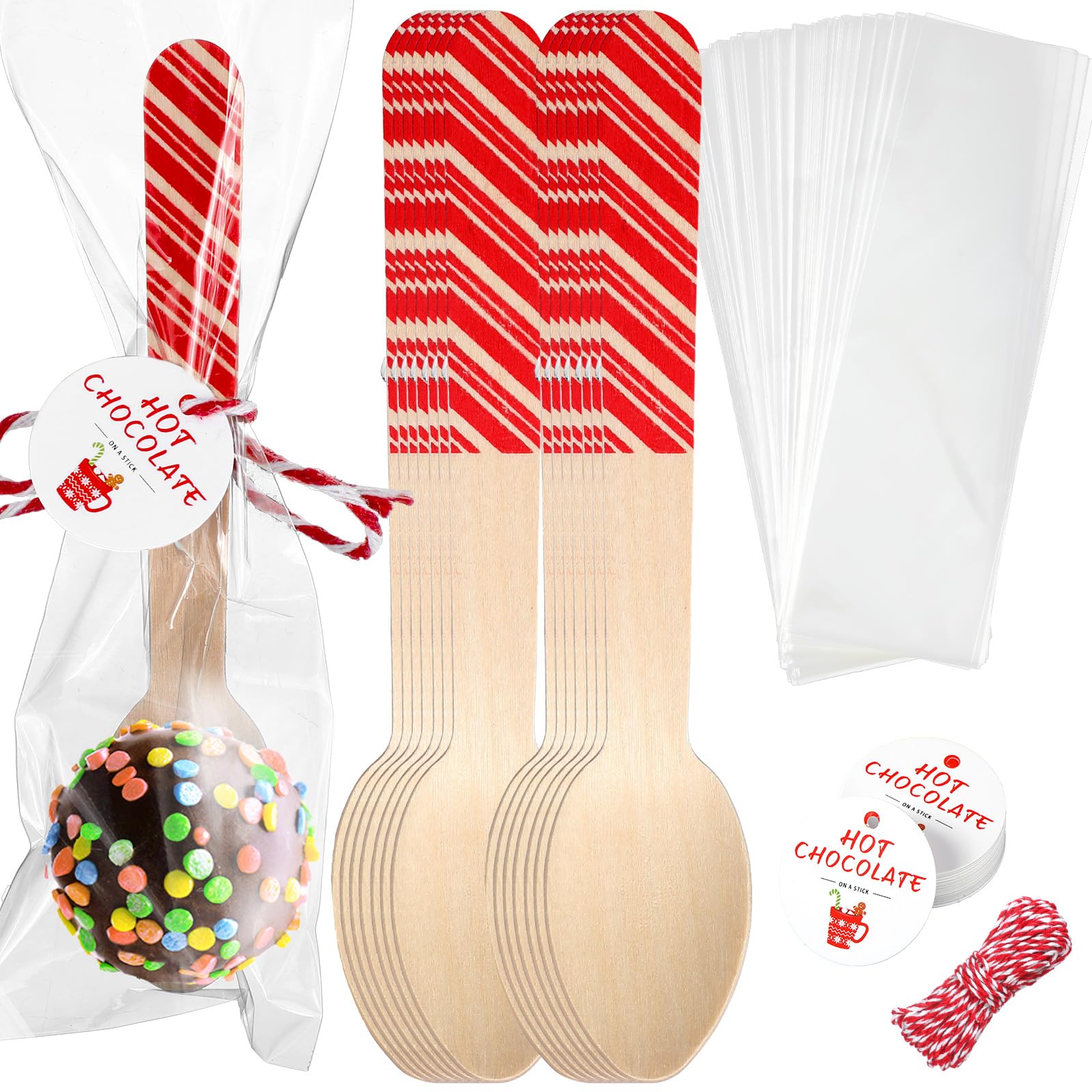 Amazon.com: Teenyyou 100 Set Christmas Wooden Spoons Hot Cocoa ...