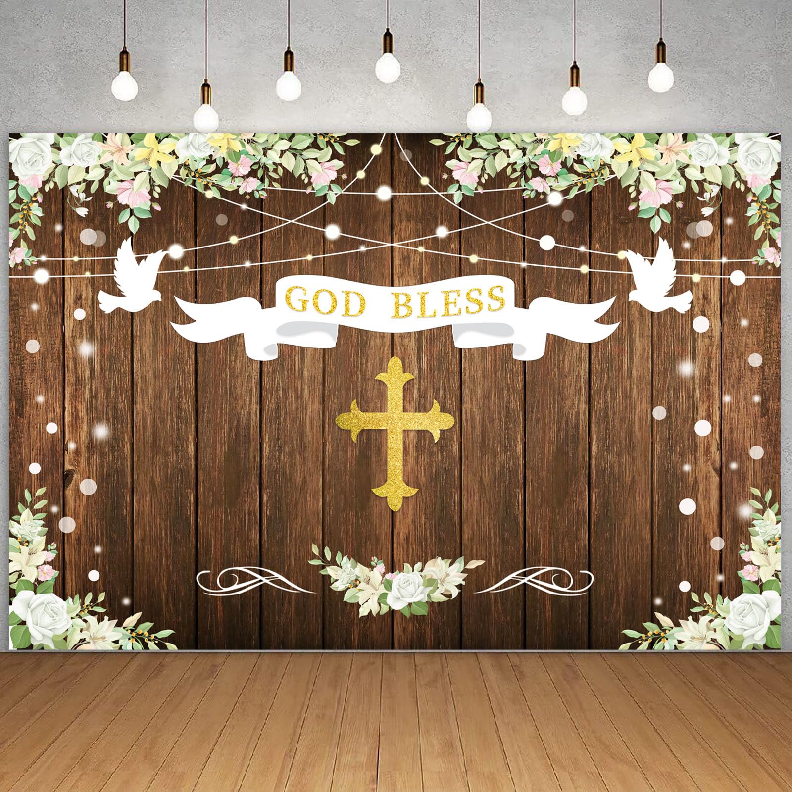 God Bless Baptism Backdrop First Holy Communion Decorations Christening ...