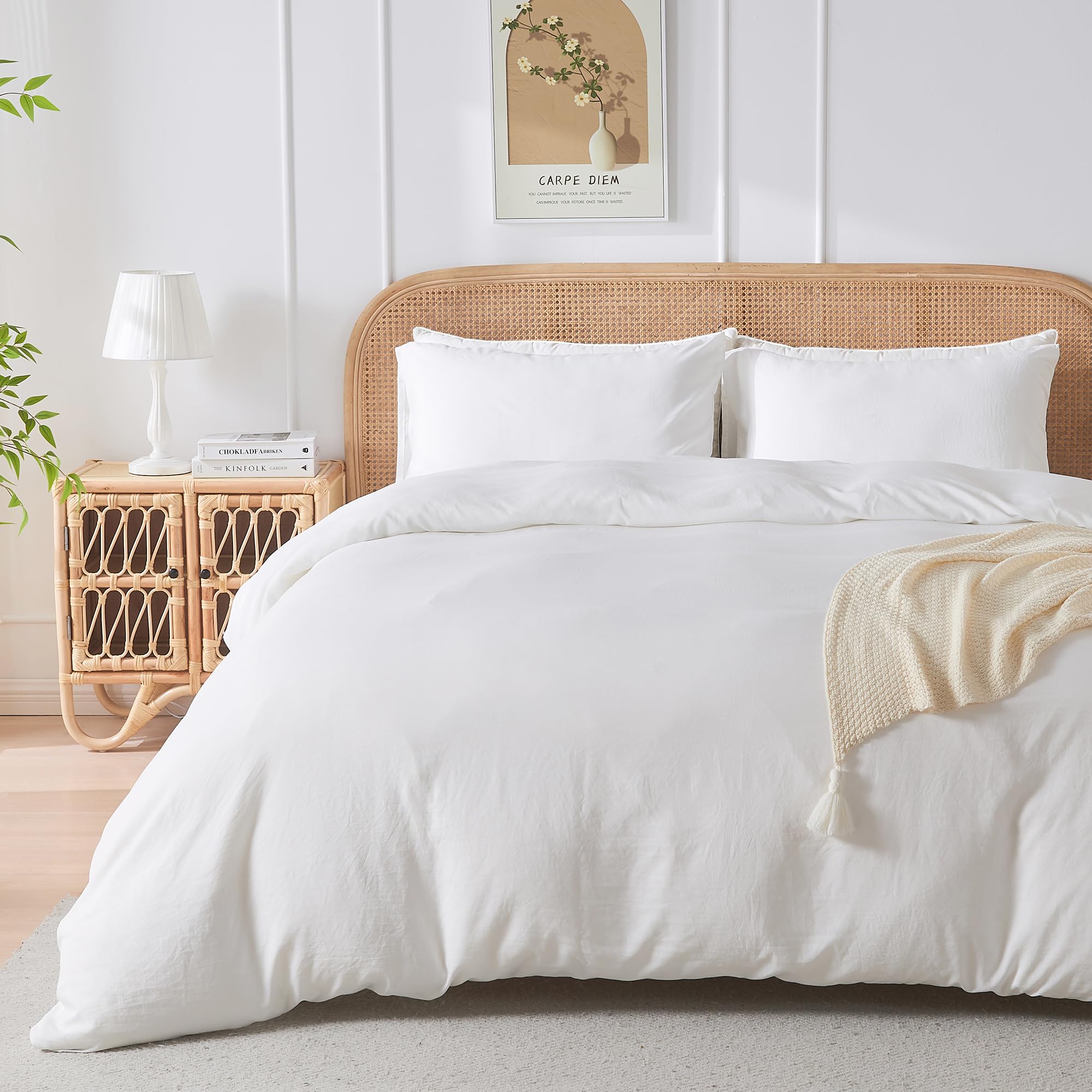 Amazon.com: JELLYMONI White Duvet Cover Queen Size, 3 Pieces Soft ...