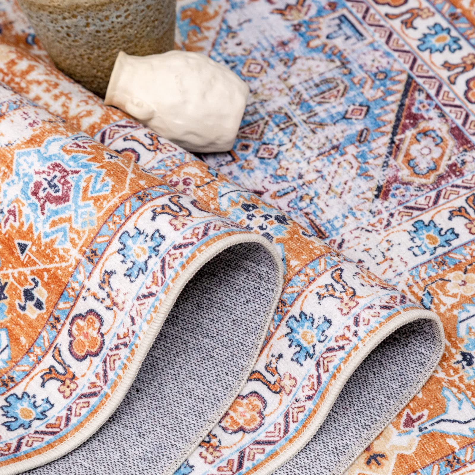 DECOMALL Kalina Washable Area Rugs, Bohemian Vintage Foldable Carpet ...