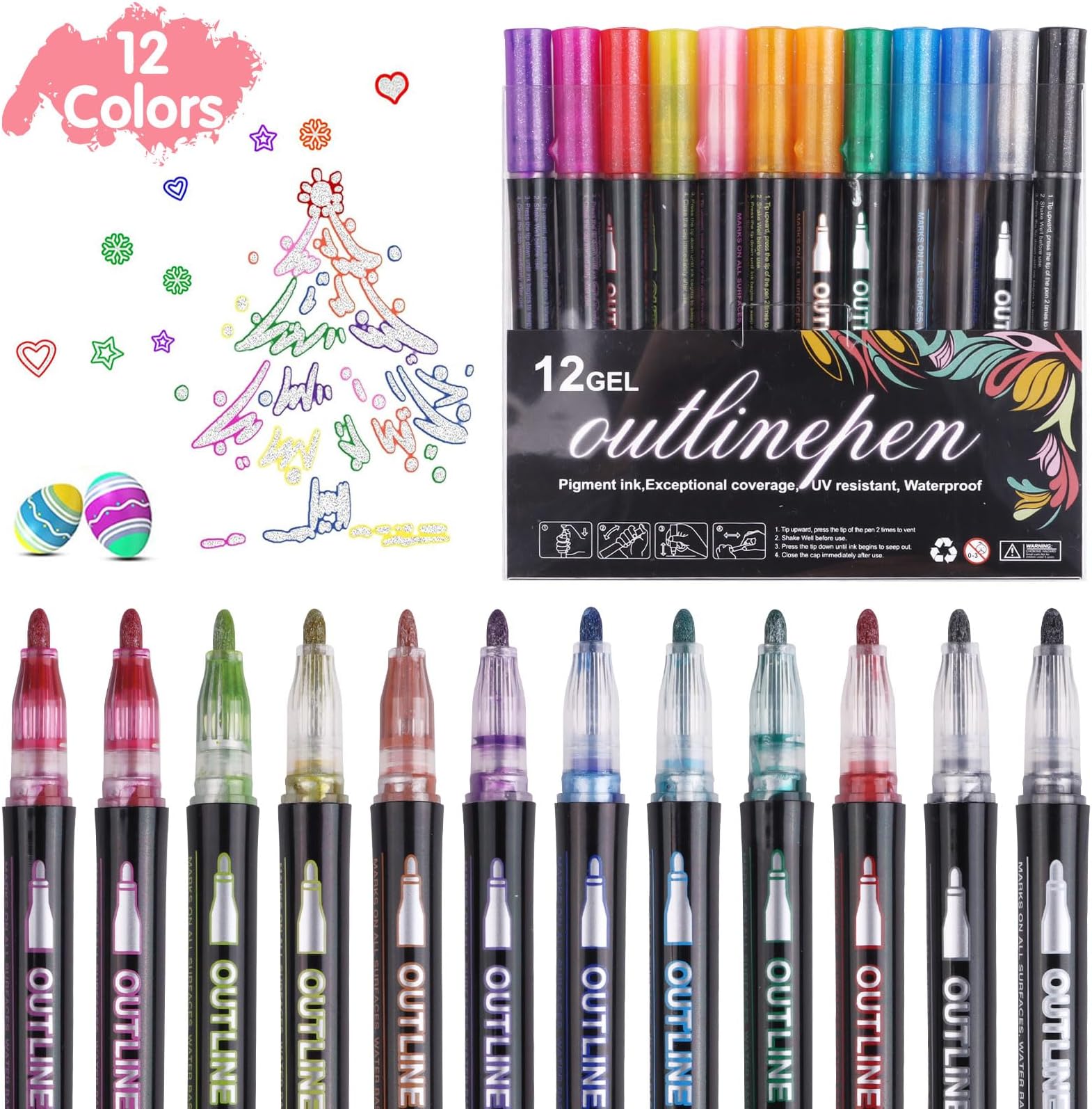 Amazon.com: STEFORD 12 Colors Shimmer Markers Outline Double Line ...
