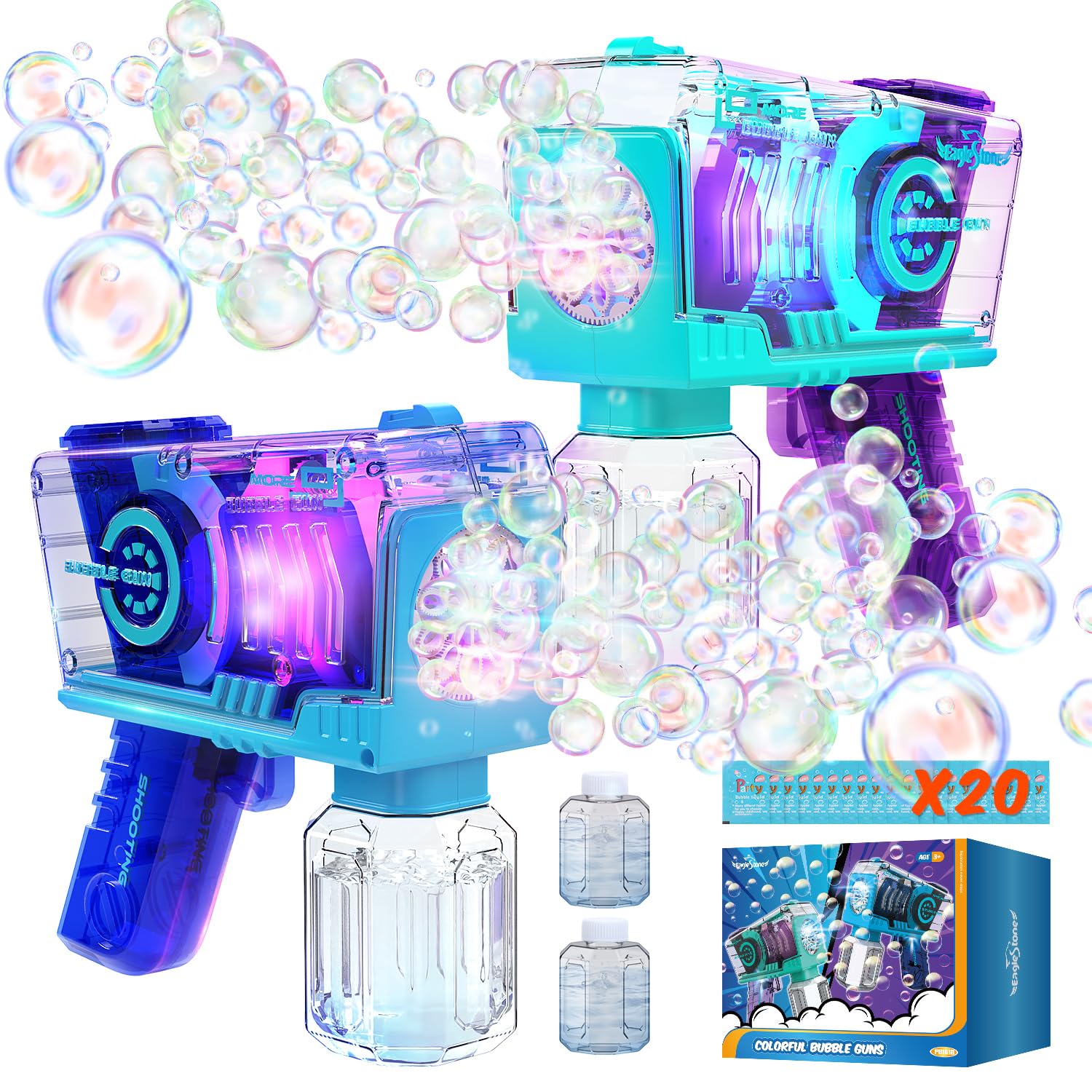 Amazon.com: Eaglestone Bubble Gun for Kids 2 Packs, Automatic Bubble ...