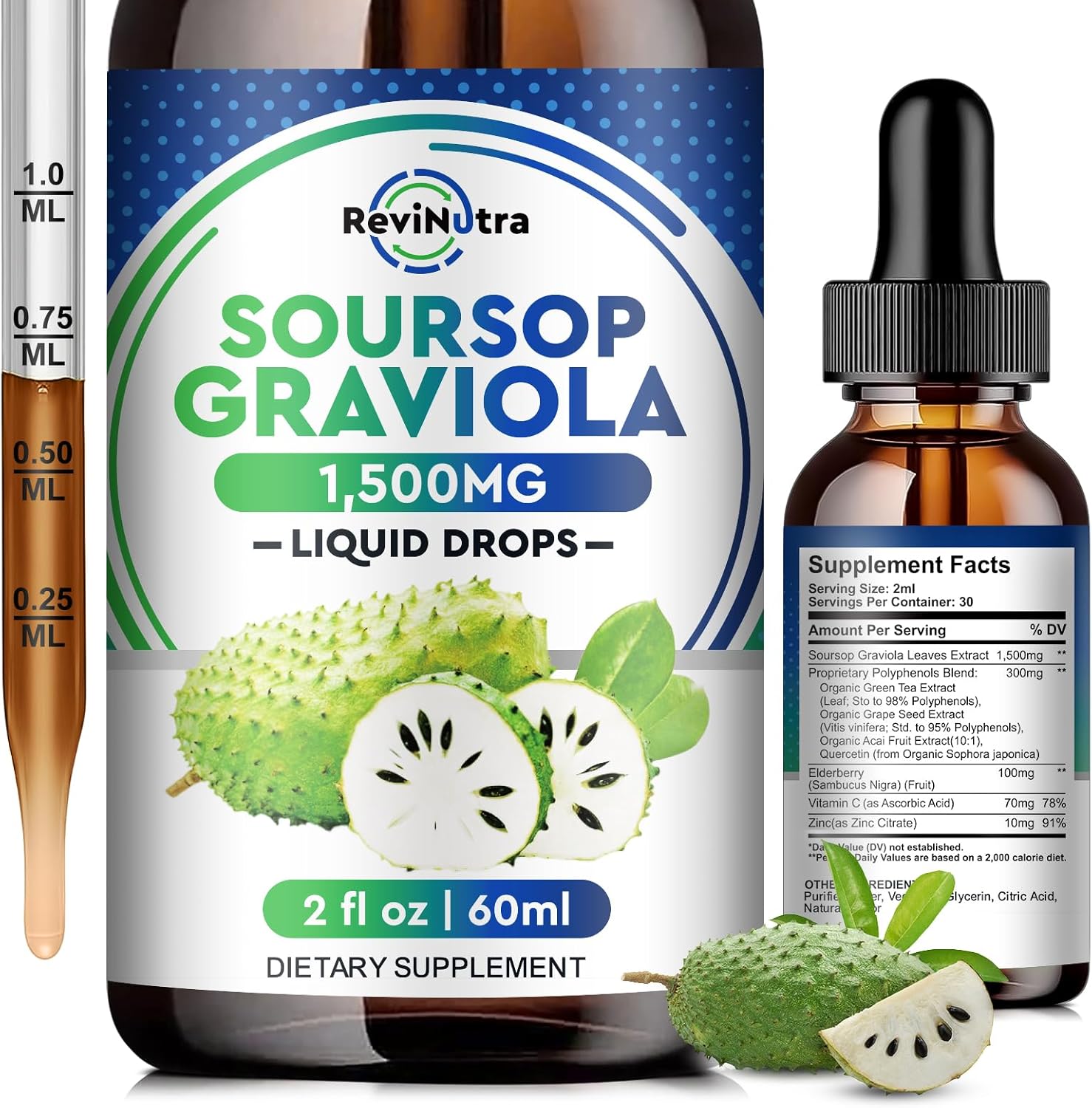 Amazon.com: Soursop Graviola Liquid Drop, Soursop Leaves Extract with Elderberry, Vitamin C ...