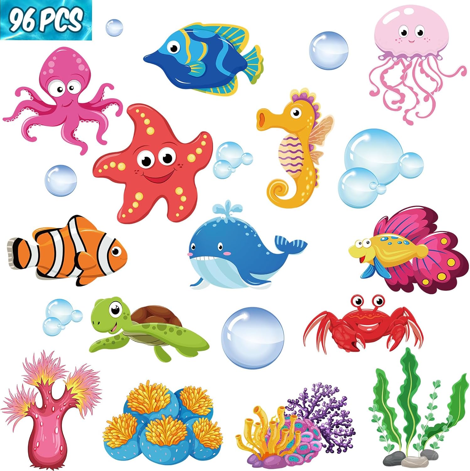 Amazon.com: Pajean 96 Pcs Sea Cutouts Under The Sea Cut Outs with 60 Glue Points Ocean Animal ...