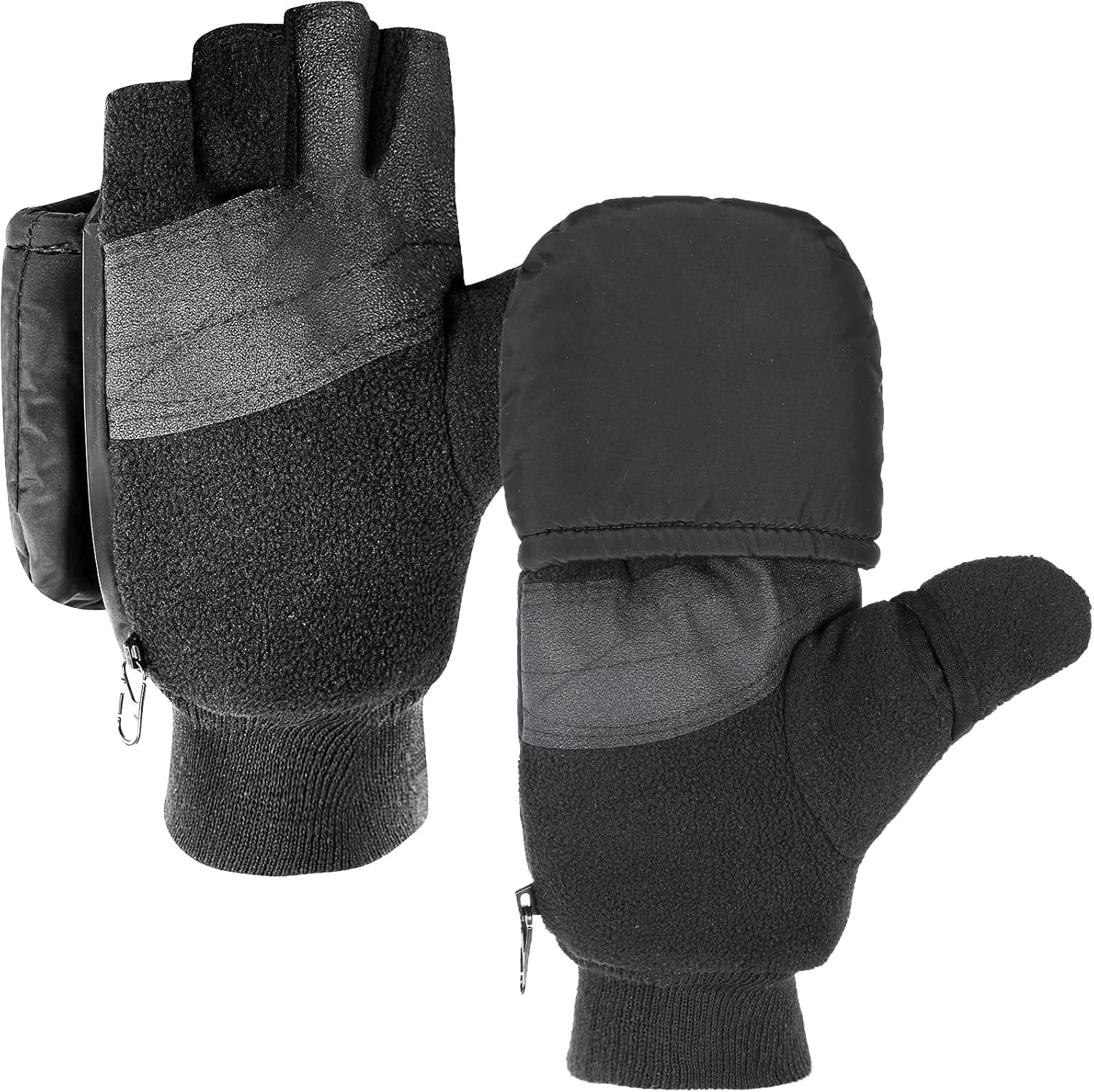Amazon.com : Jecery 2 Pairs Ice Fishing Gloves Convertible Mittens Flip ...