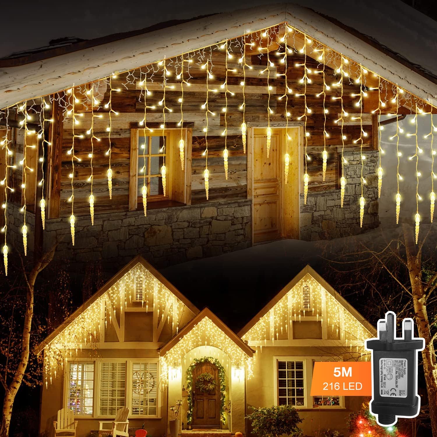 Auniq Icicle Lights Outdoor, 5m/16ft 216 LED Christmas Icicle Fairy ...