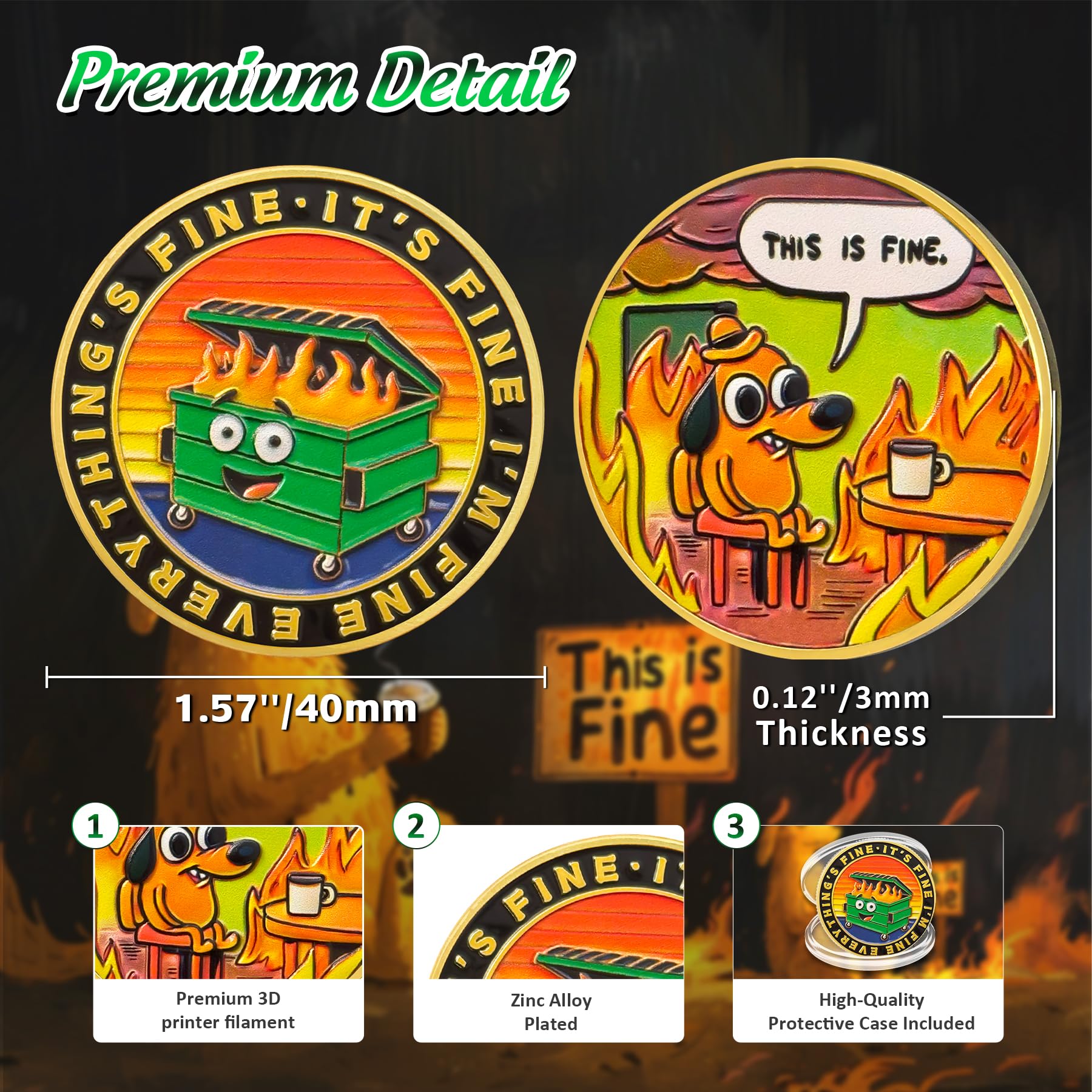 Snapklik.com : Colorful Dumpster Fire Challenge Coin - This Is Fine ...