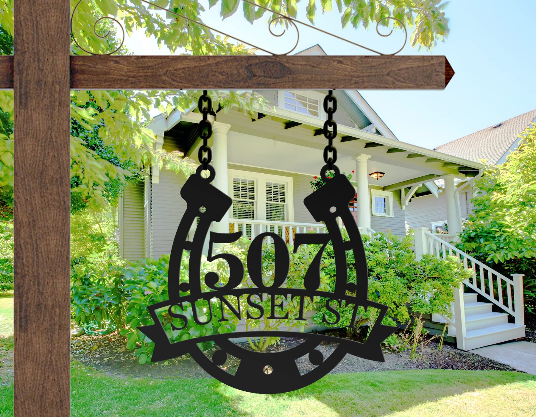 Amazon.com: Hanging Address Sign, Metal Horseshoe House Numbers, Modern ...