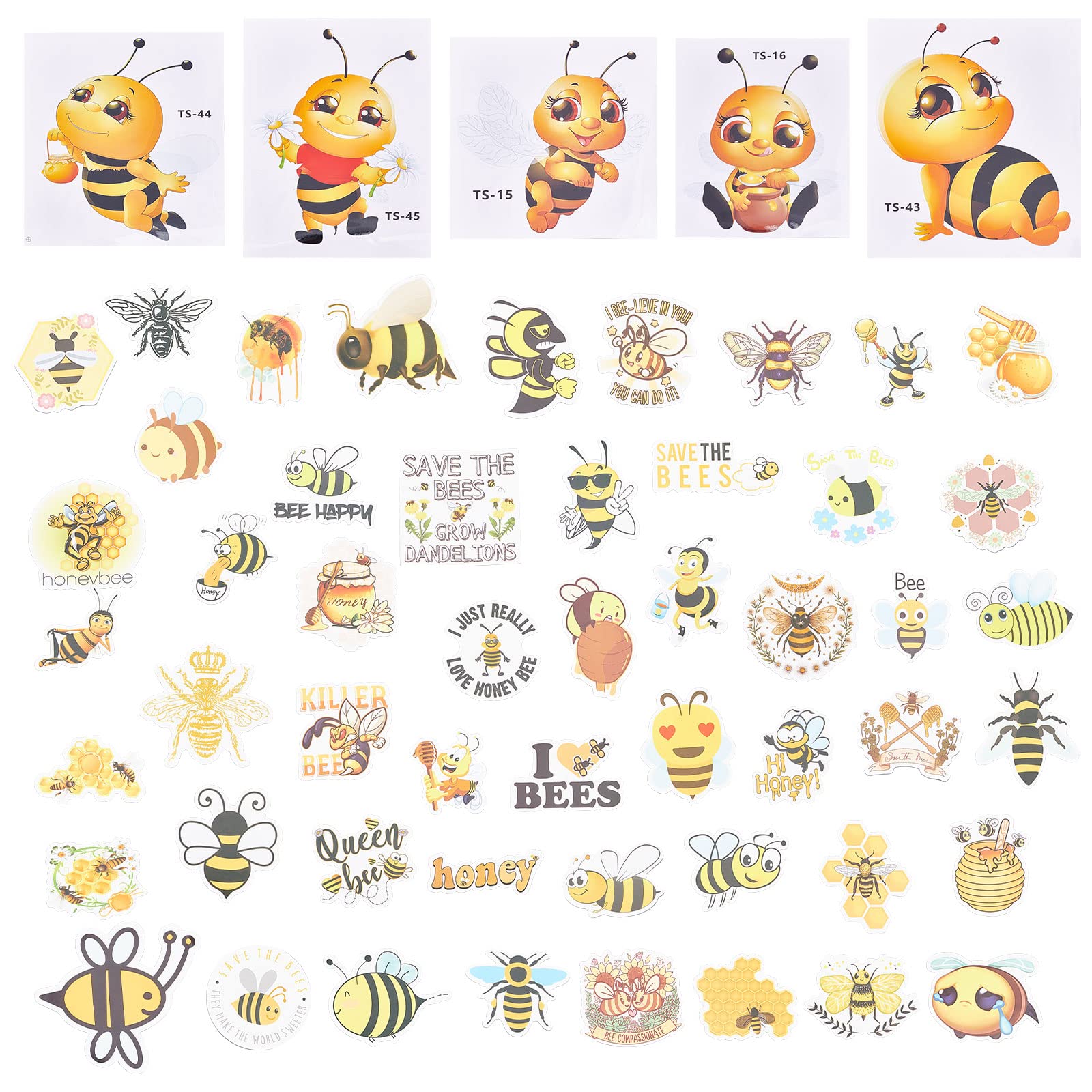 Buy NBEADS 55 Pcs Honey Bee Sticker, Yellow PVC Waterproof Cartoon ...