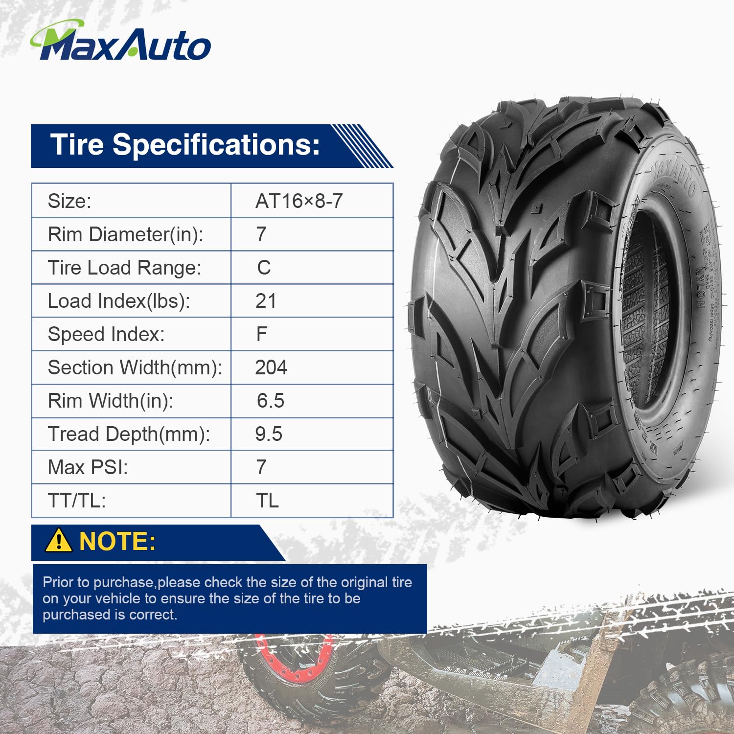 Snapklik.com : MaxAuto 16x8-7 ATV Tires 16x8x7 Go-Kart Quad Tires