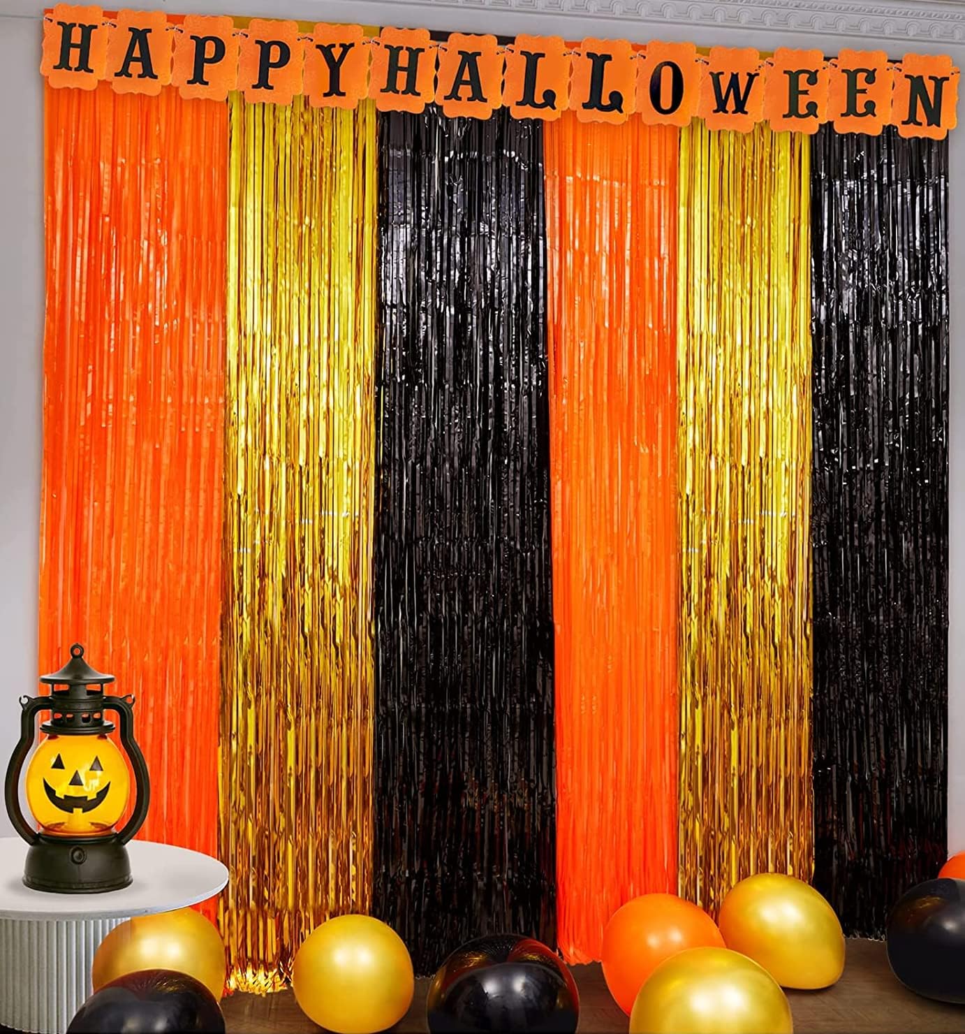 Amazon.com : Halloween Foil Fringe Curtains, 3 Pack Orange Black Gold ...