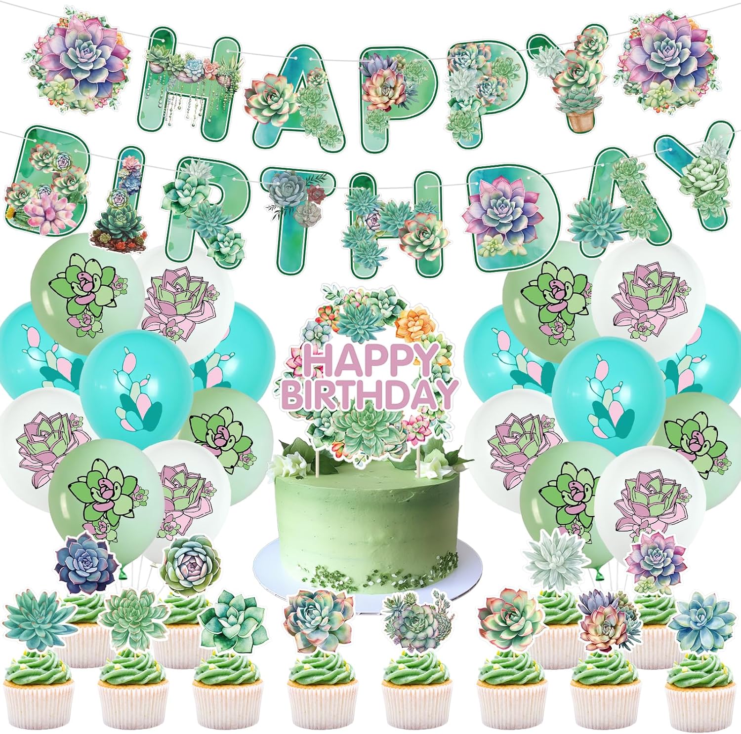 Amazon.com: Generic Succulent Plants birthday party supplies,Succulent ...