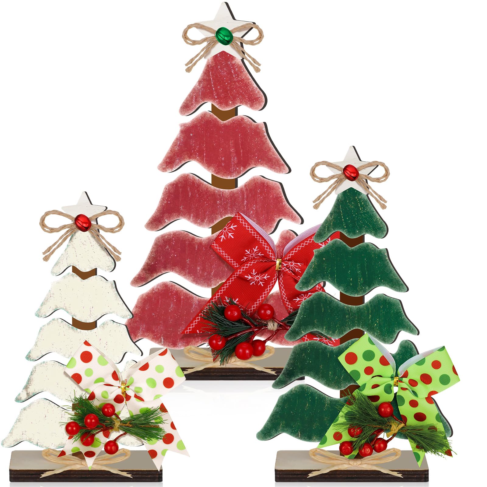 Amazon.com: CroBlissful 3 Pcs Wooden Christmas Tree Tabletop ...