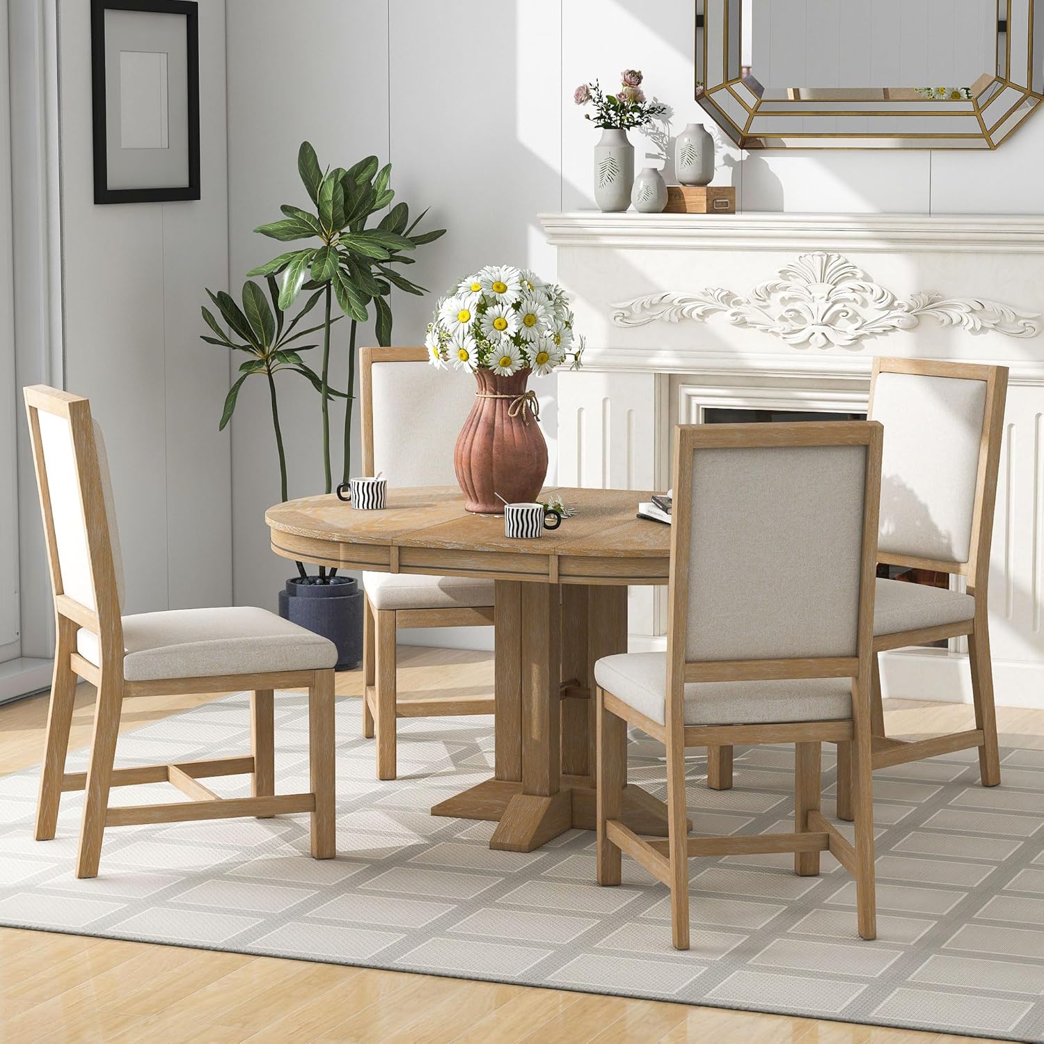 Amazon.com - WOZNLA 5-Piece Farmhouse Extendable Dining Table Set for 4 ...