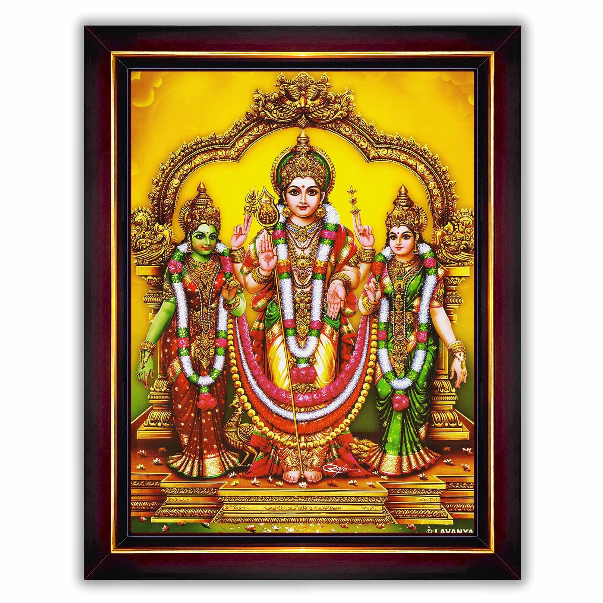 Lord Murugan With Valli Deivanai Tanjore Painting