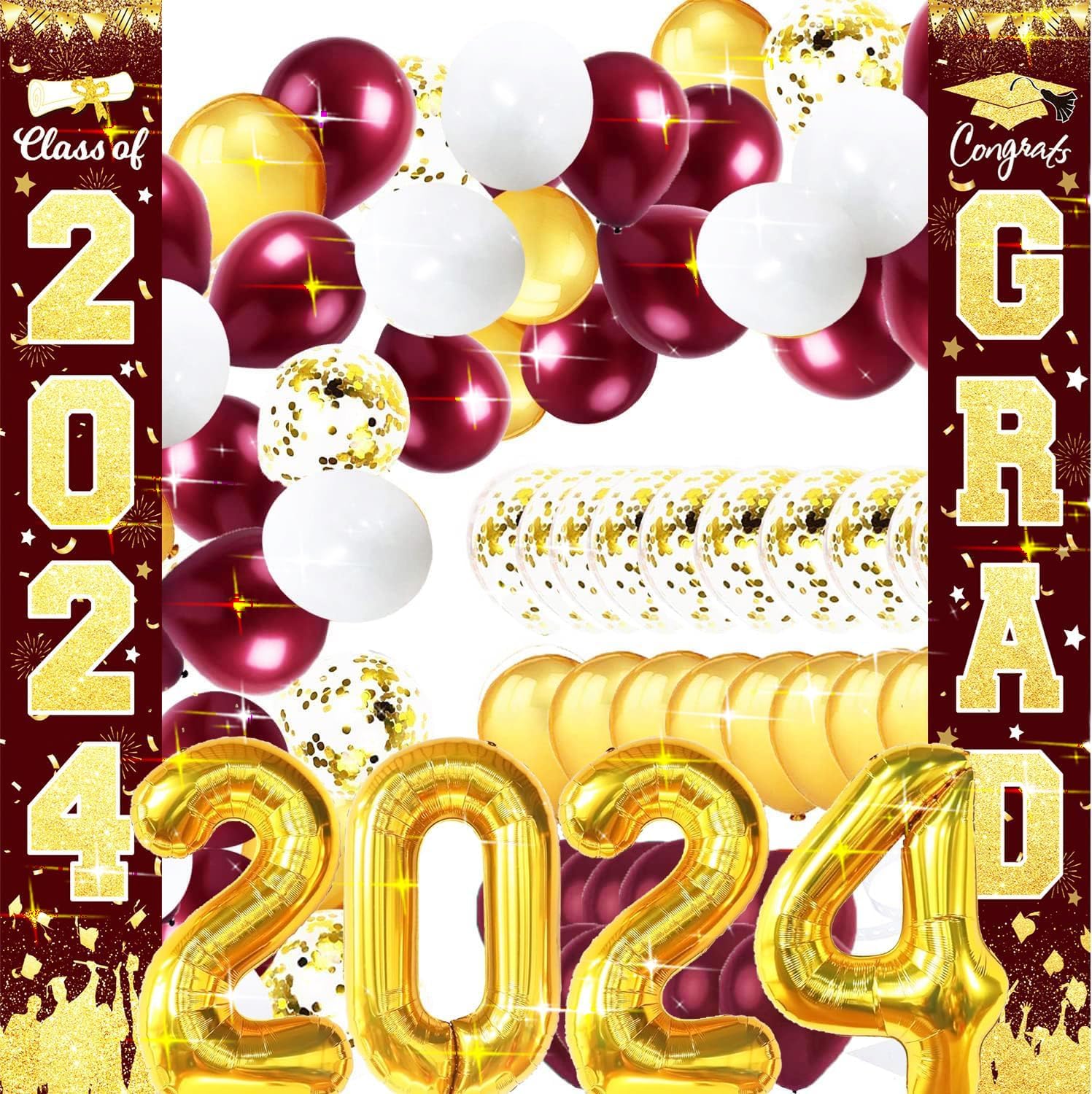 Amazon.com: Graduation Decorations Maroon Gold 2024/Burgundy Gold ...