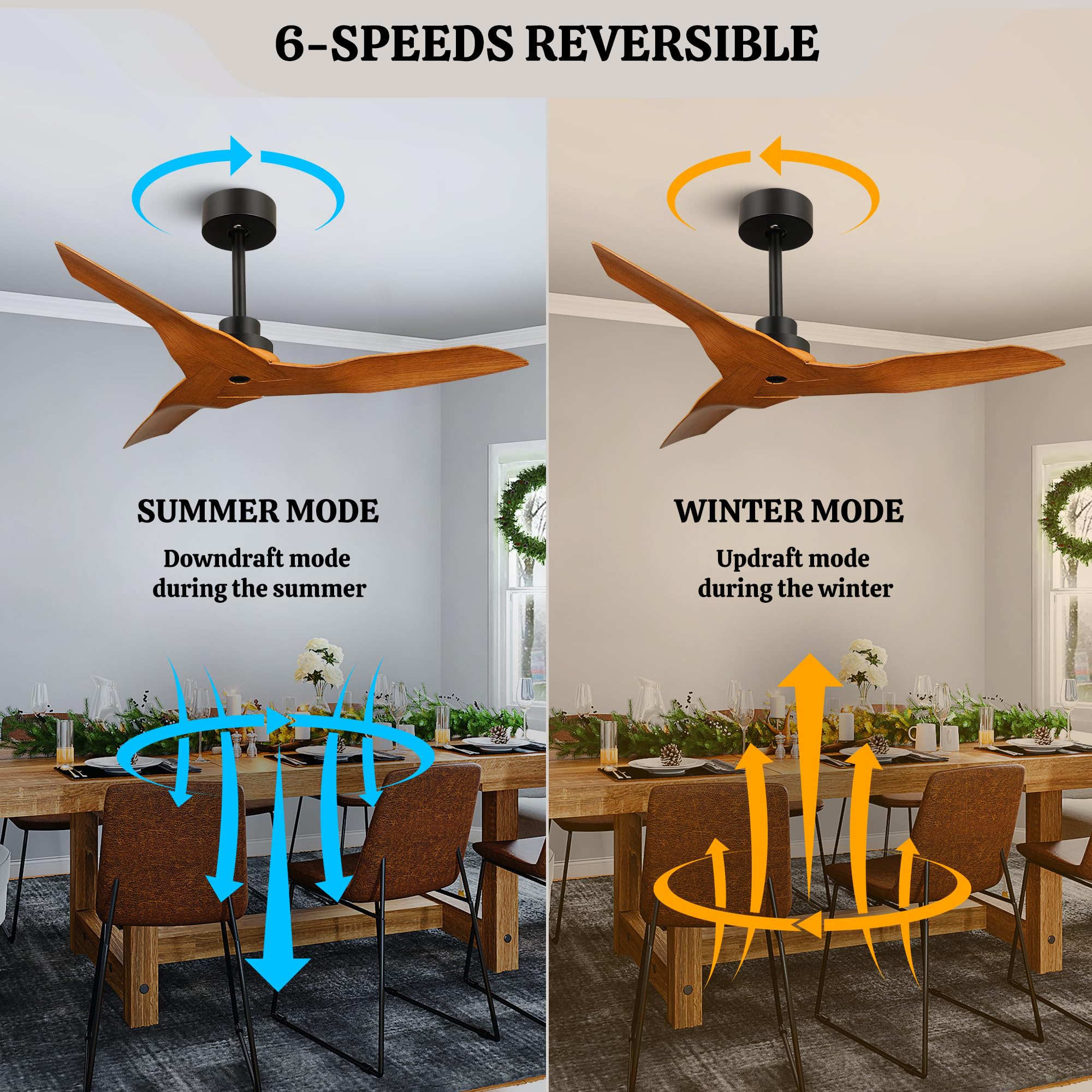 KAPOEFAN 42 Inch Outdoor Ceiling Fan No Light, 3 Blade Walnut Wood ...