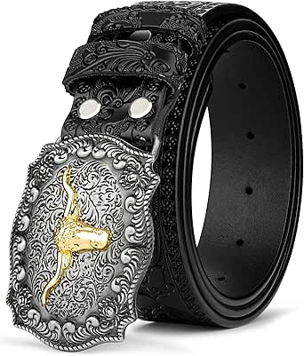 Amazon.com: Western Leather Buckle Belts for Men Women- Longhorn Bull ...