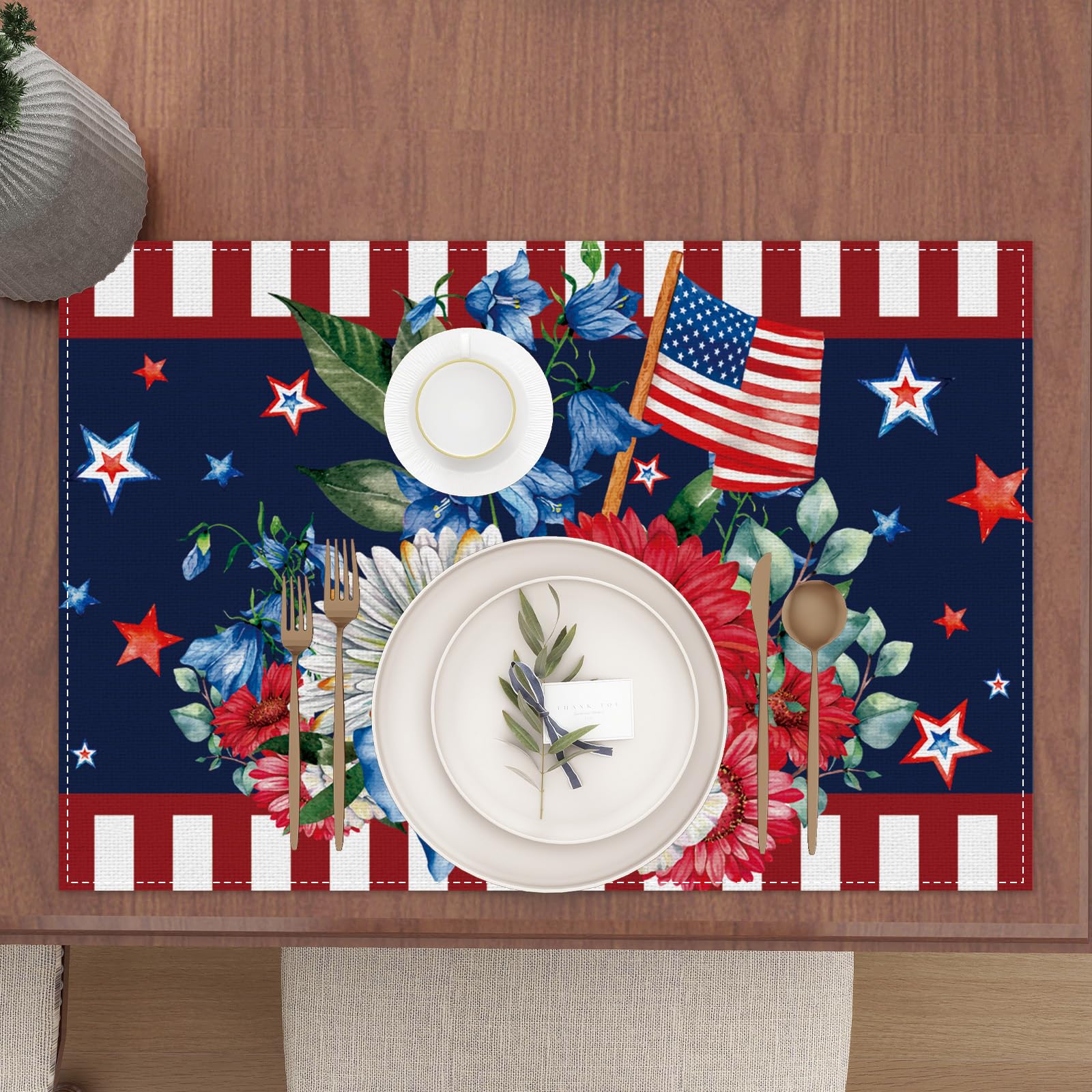 Snapklik.com : Linen Watercolor Red White And Blue Poppies Stars ...