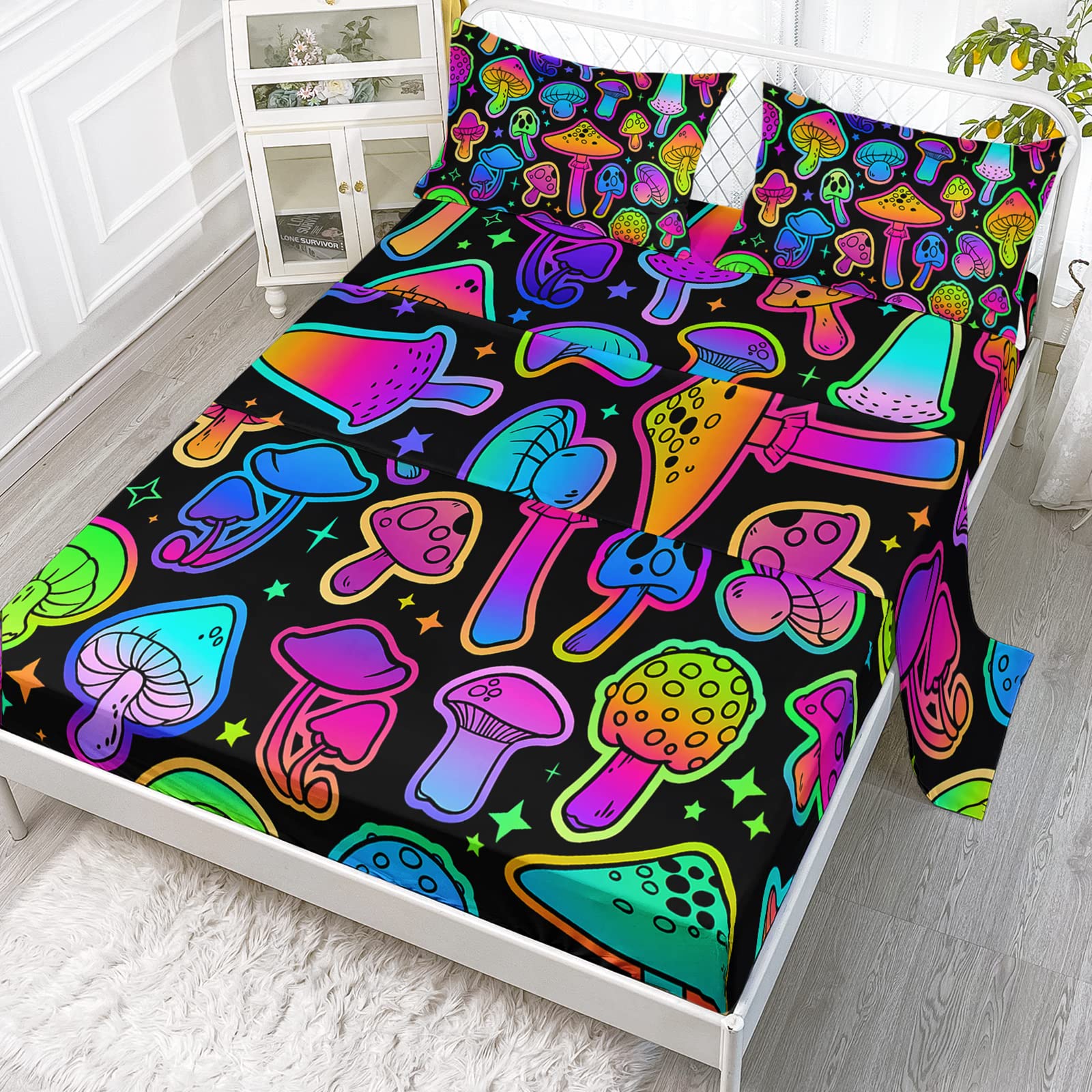 Amazon.com: Axolotl Mushroom Sheet Set Kids Bedding Twin,4Pcs Colorful ...