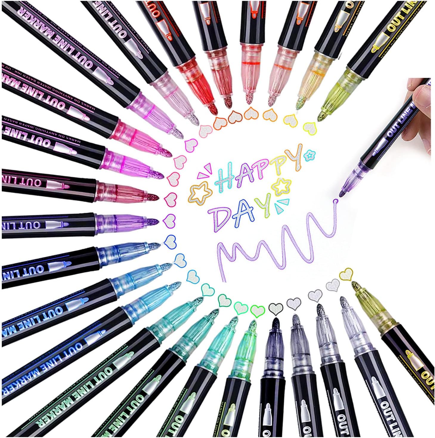 Amazon.com : 12 Color Double Line Outline Marker Pens for Mother Day ...