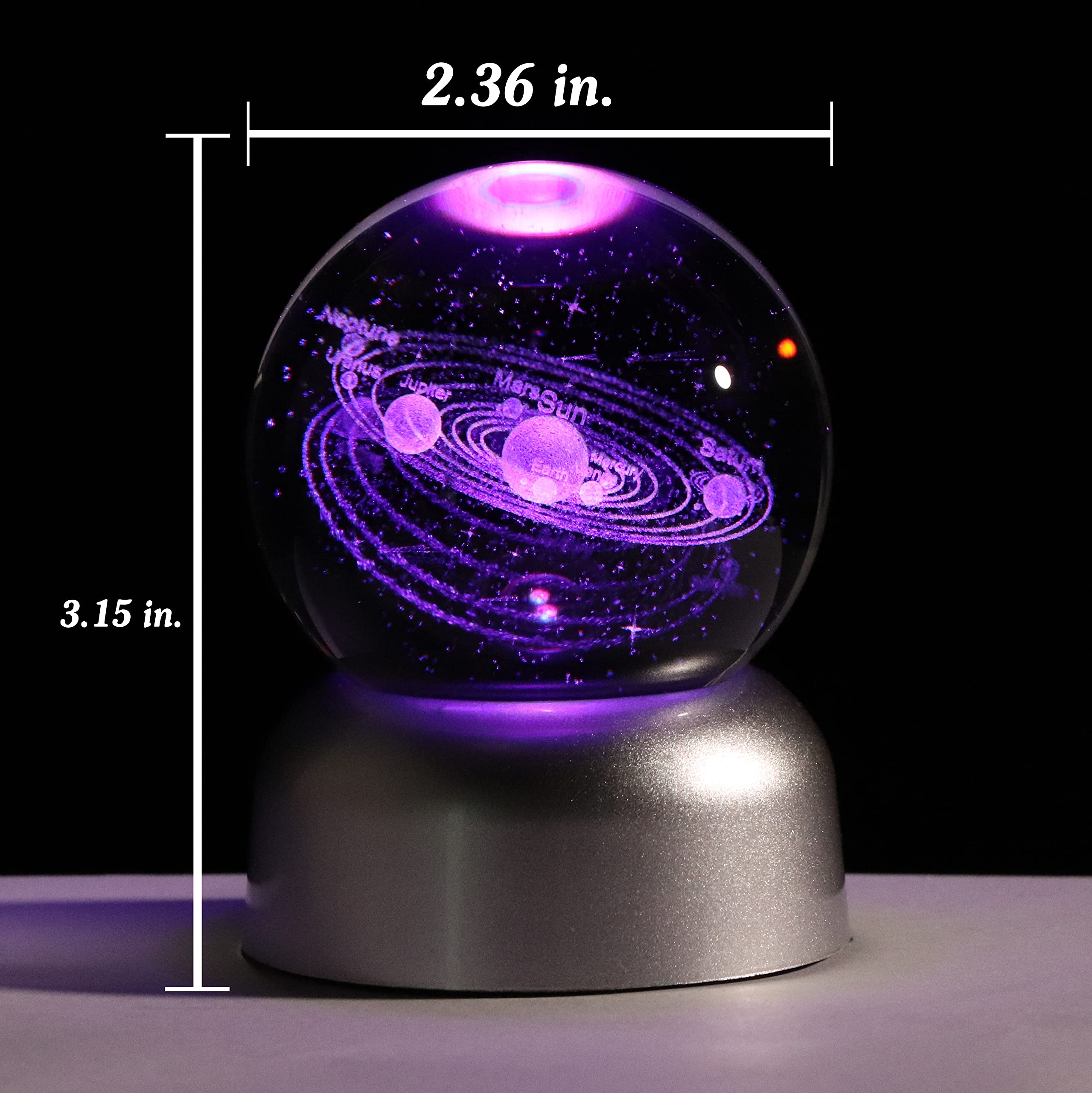 2.36″ K9 Crystal 3D Solar System ball with LED Lamp Base, Engraving ...