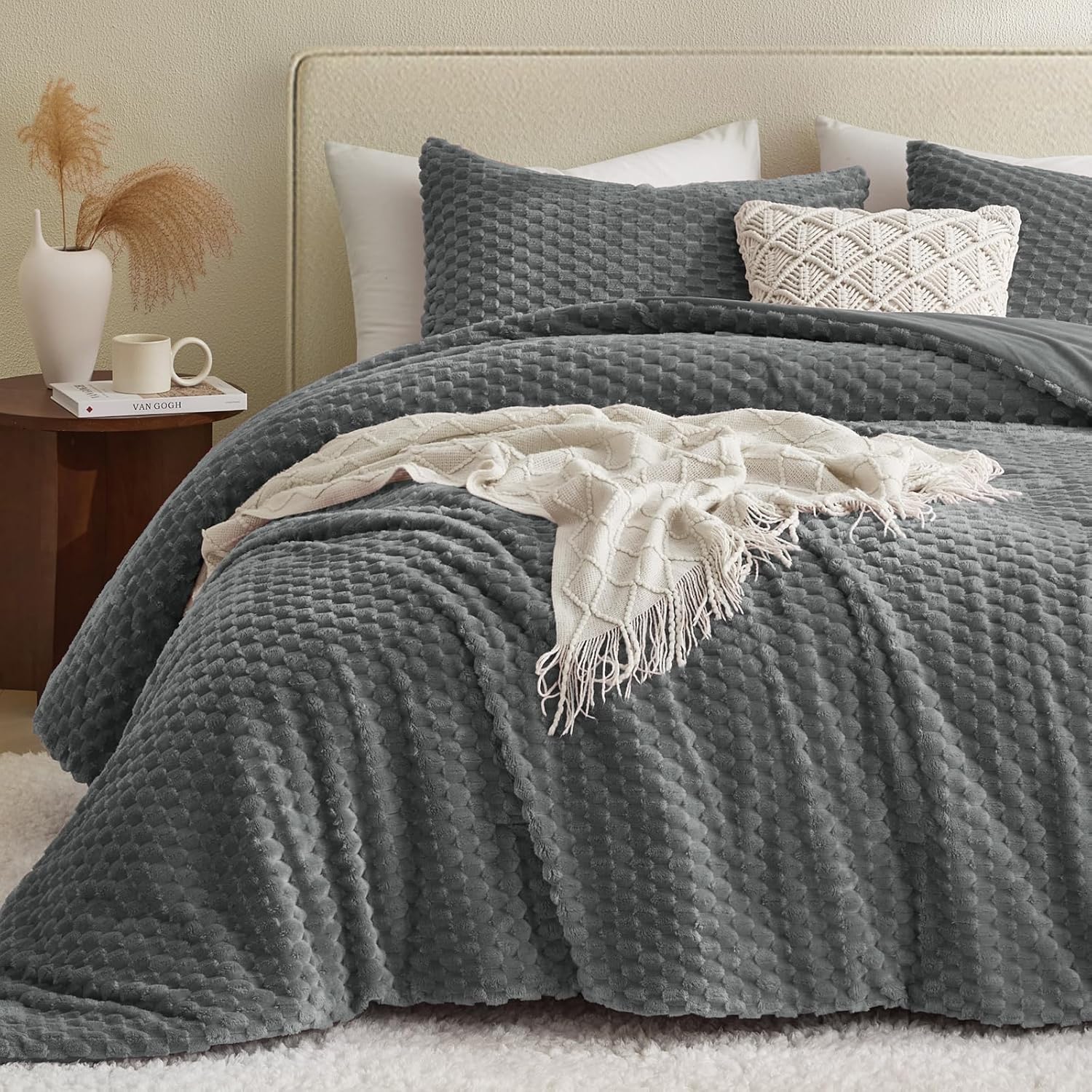 Amazon.com: Petrichor Fluffy King Comforter Set - Ultra-Soft Gray ...