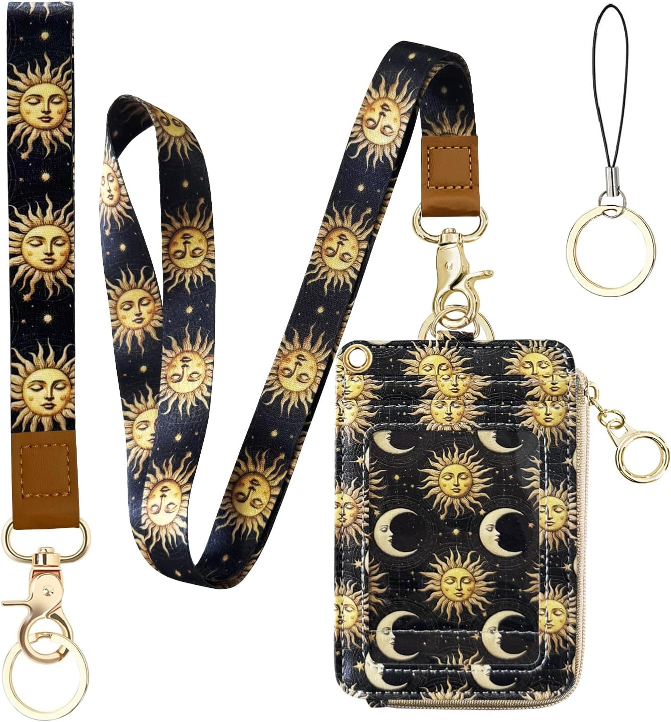 Amazon.com : 2-in-1 ID Badge Holder & Lanyard Wallet, Sun Moon Lanyard ...