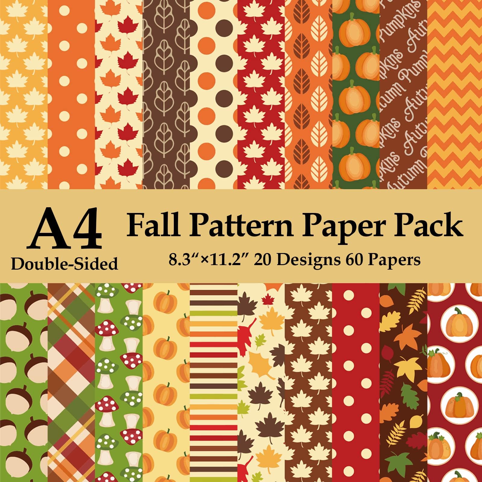 Amazon.com : 60 Sheets Autumn Fall Pattern Paper 8.5 x11 inch Fall ...