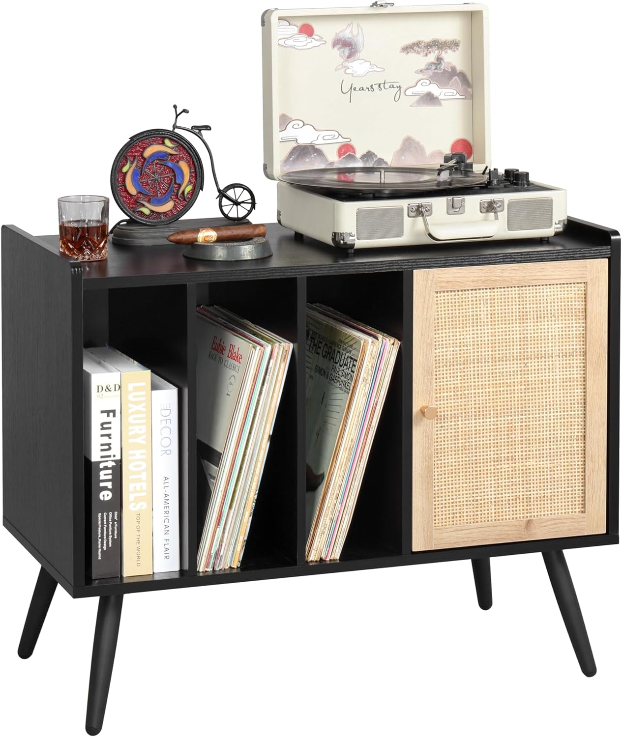 Amazon.com: Finnhomy Record Player Stand with Power Charging Station ...